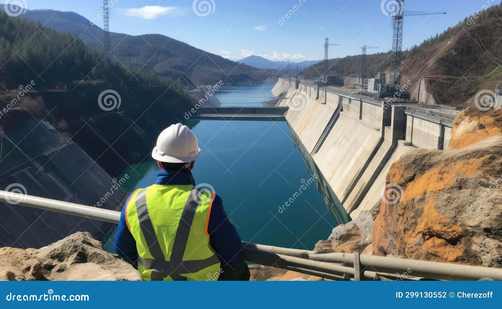 An Engineer Stands in Front of a Dam Stock Photo - Image of field ...