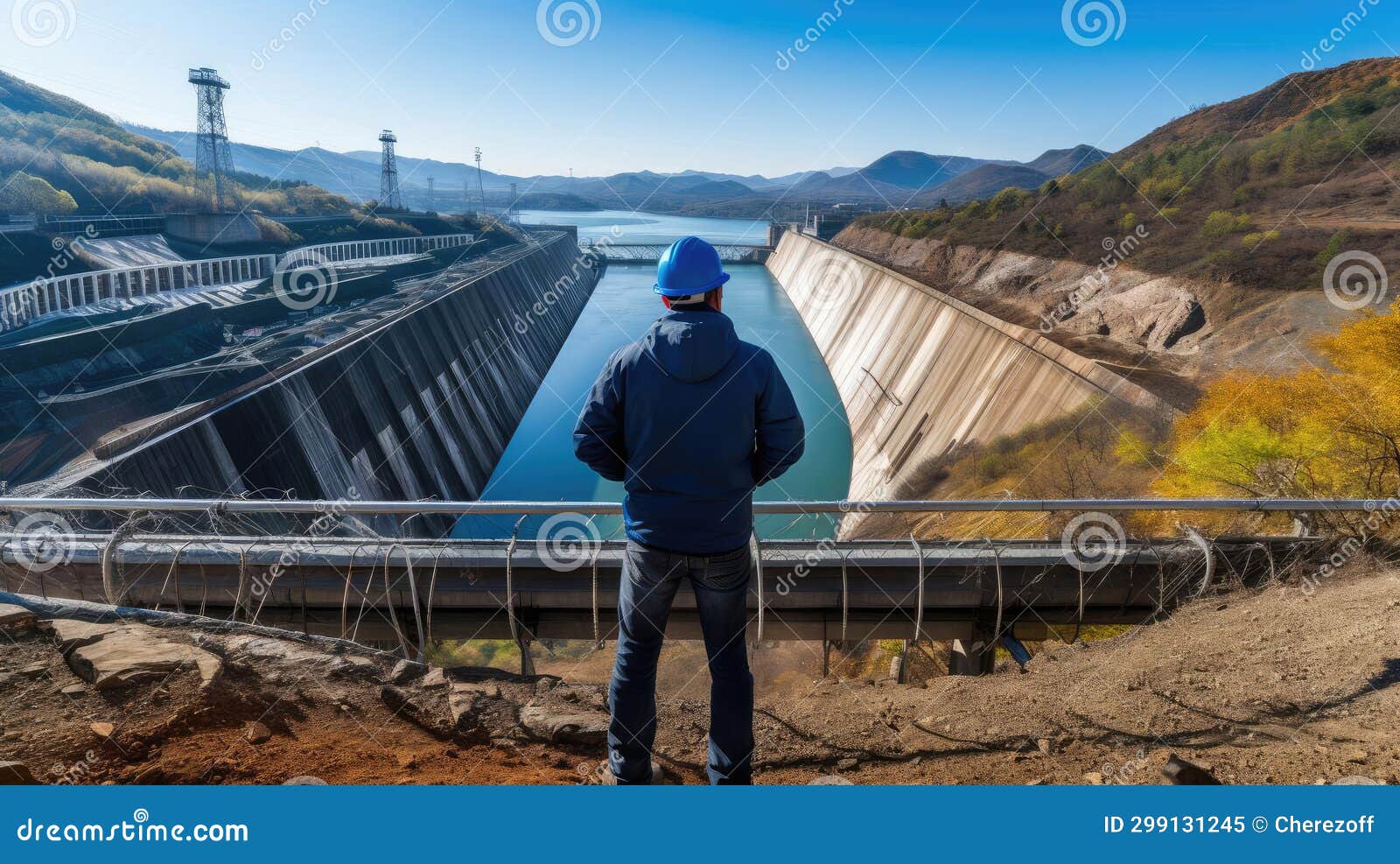 An Engineer Stands in Front of a Dam Stock Image - Image of freighter ...