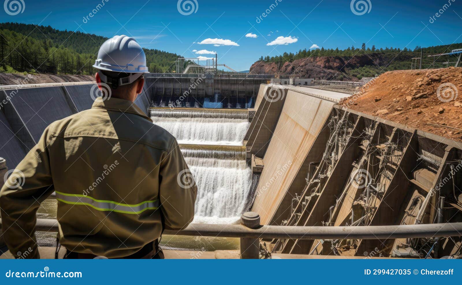 An Engineer Stands in Front of a Dam Stock Image - Image of ...