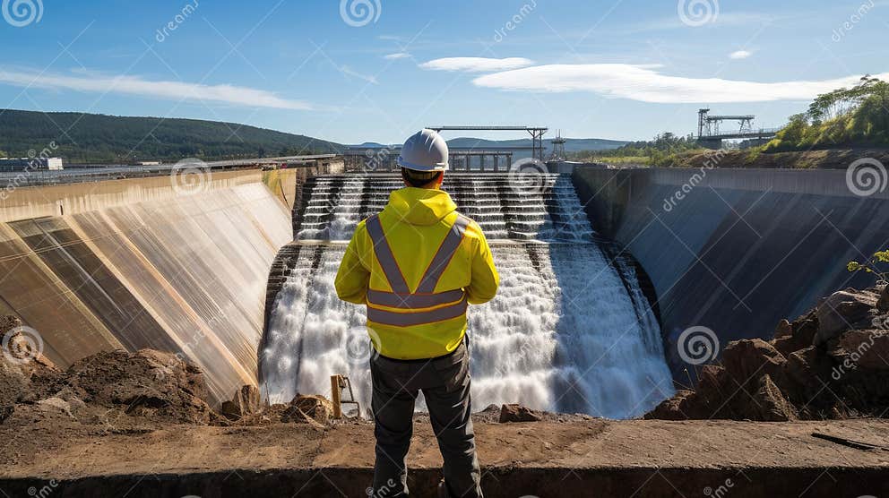 An Engineer Stands in Front of a Dam Stock Image - Image of ...