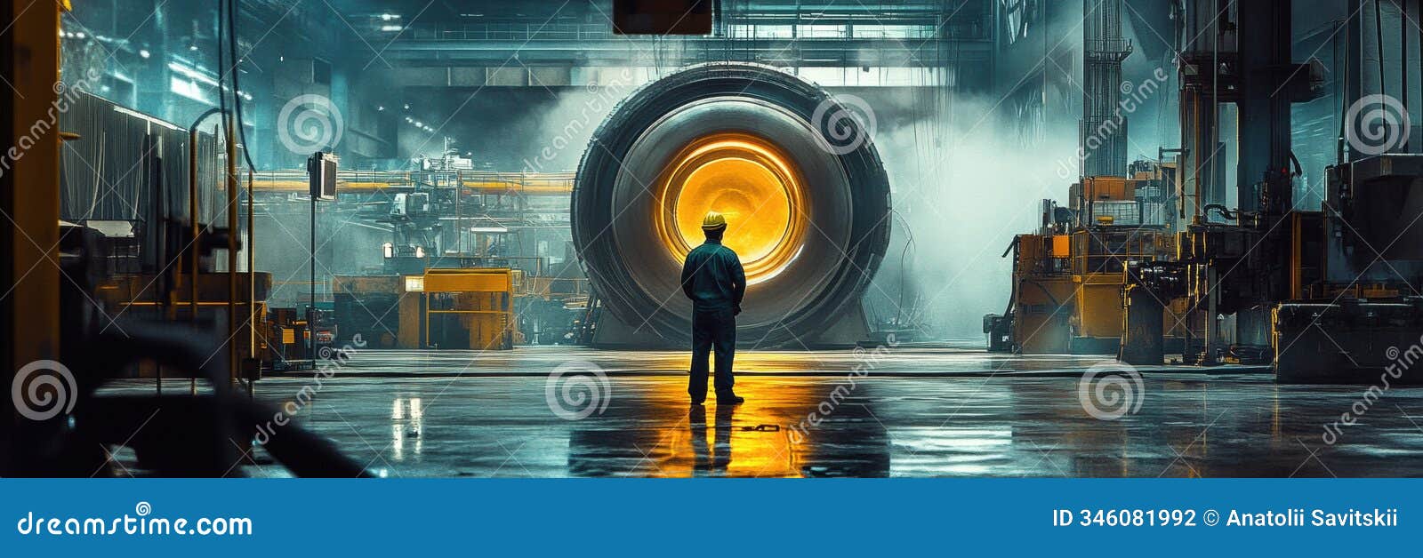 An Engineer Stands in Front of a Massive Industrial Tire, Analyzing Its ...