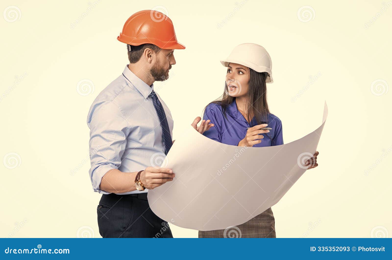 Engineer Supervisor with Assistant Conduct Inspection on White in ...