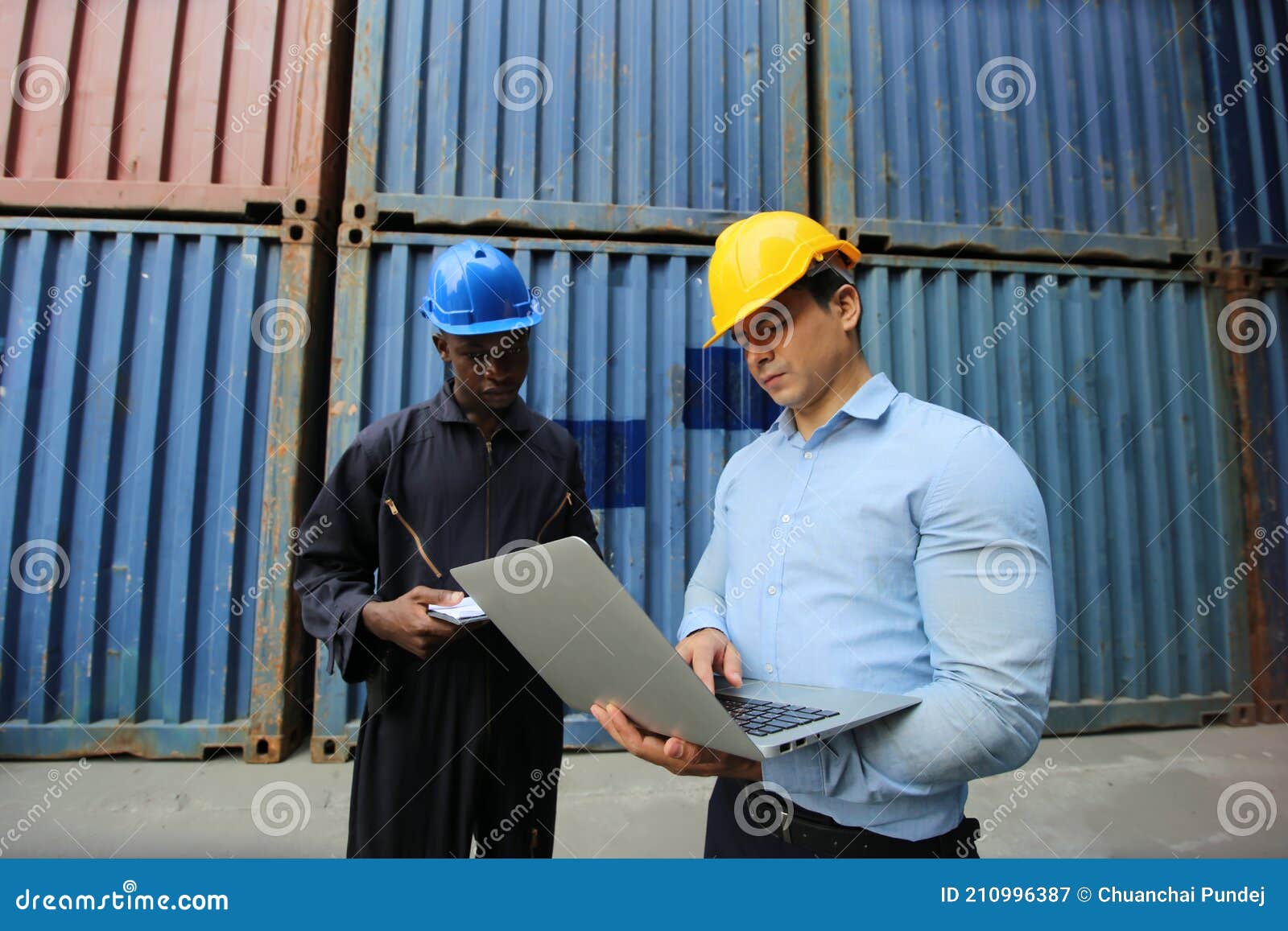 Foreman Control Industrial Container Cargo Freight Ship at Industry ...