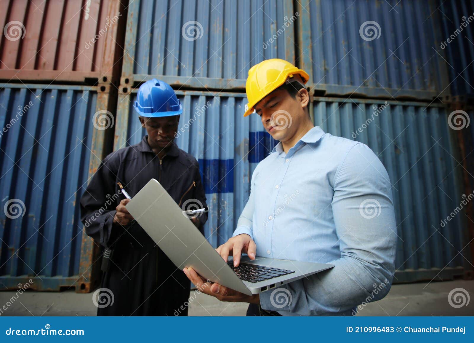 Foreman Control Industrial Container Cargo Freight Ship at Industry ...