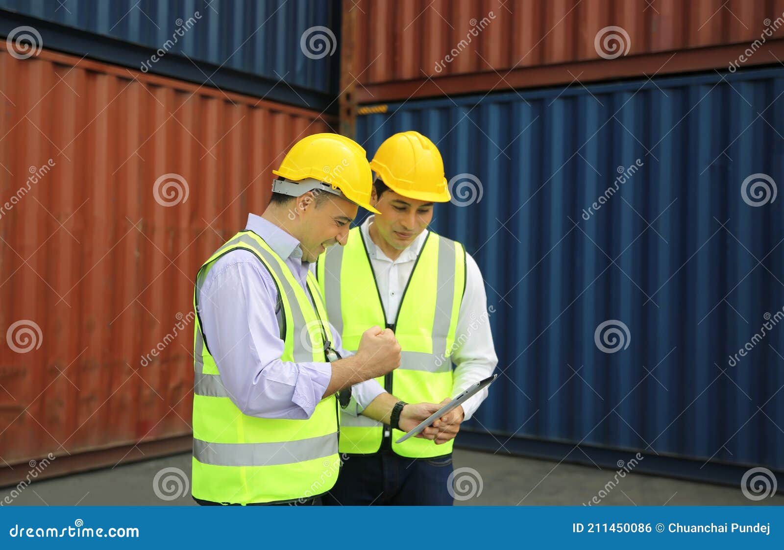 Supervisor Checking and Control Loading Containers Box from Cargo at ...