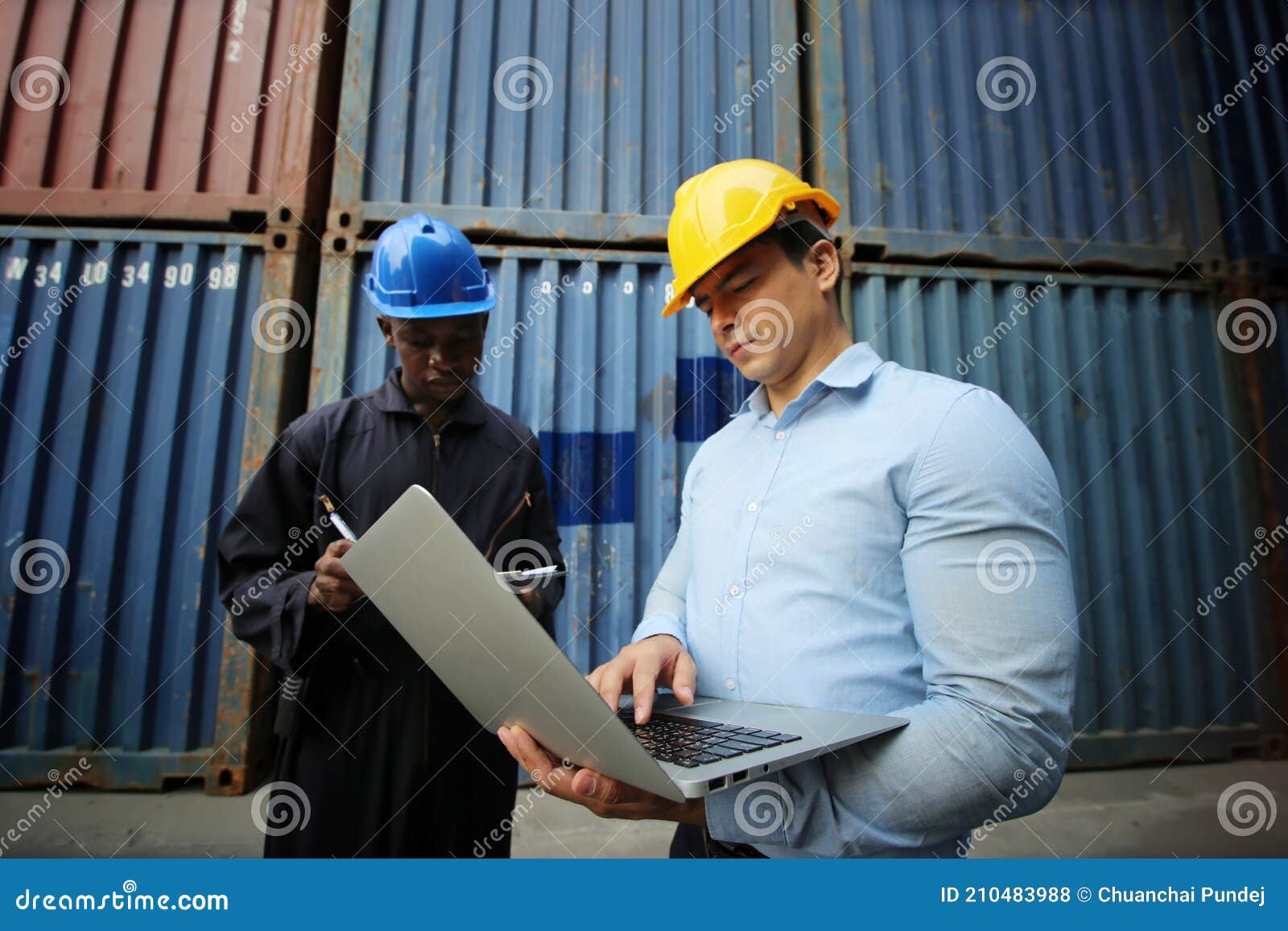 Manager And Dock Worker Under Discussion About Dock Container Shipping ...