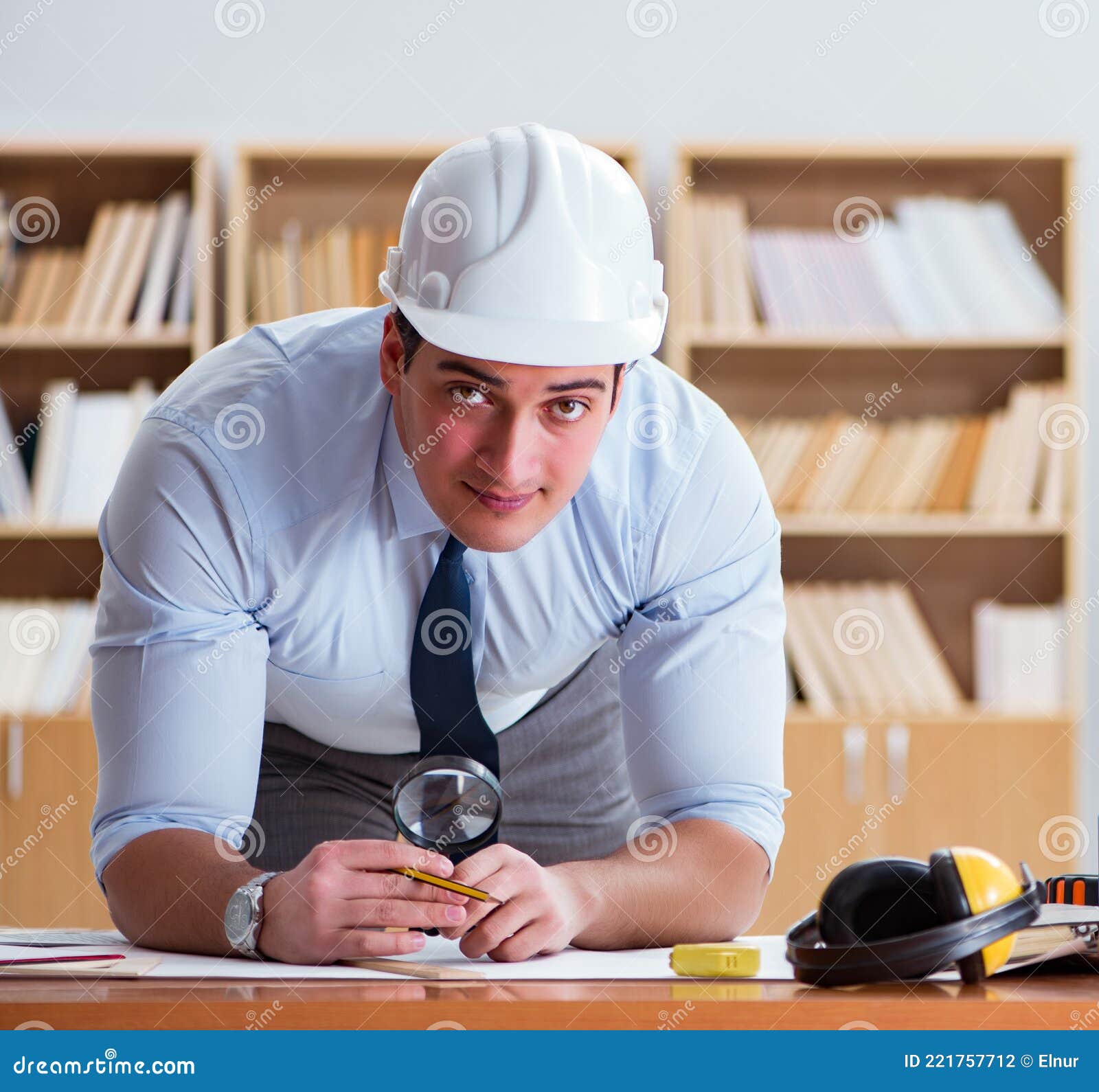 Engineer Supervisor Working on Drawings in the Office Stock Photo ...