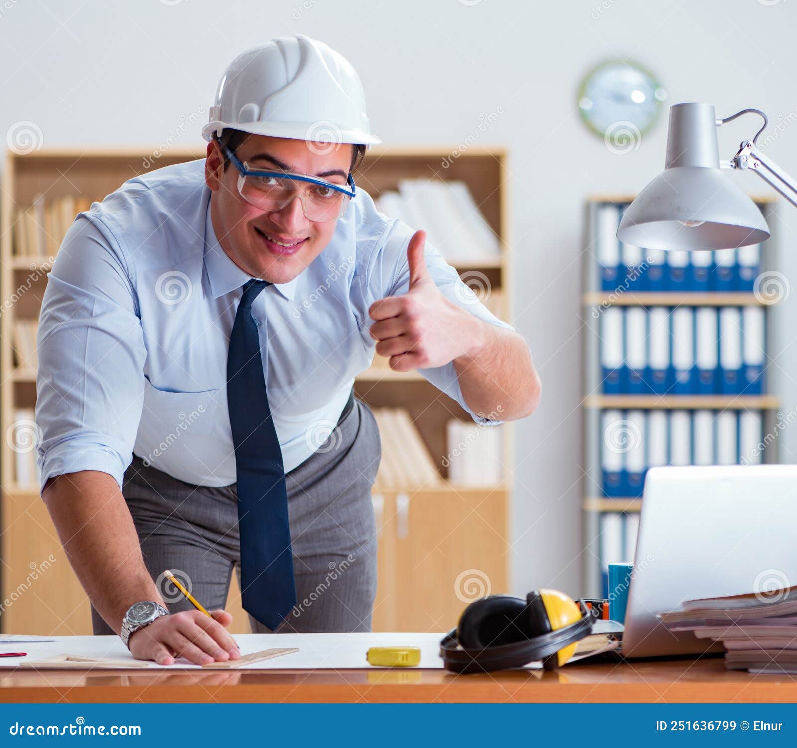 Engineer Supervisor Working on Drawings in the Office Stock Image ...