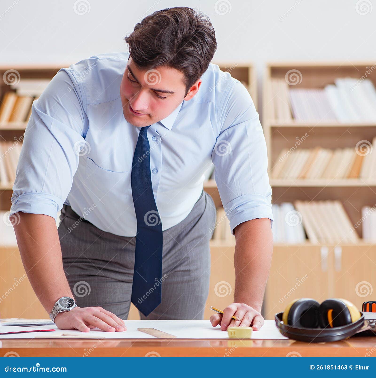 Engineer Supervisor Working on Drawings in the Office Stock Image ...