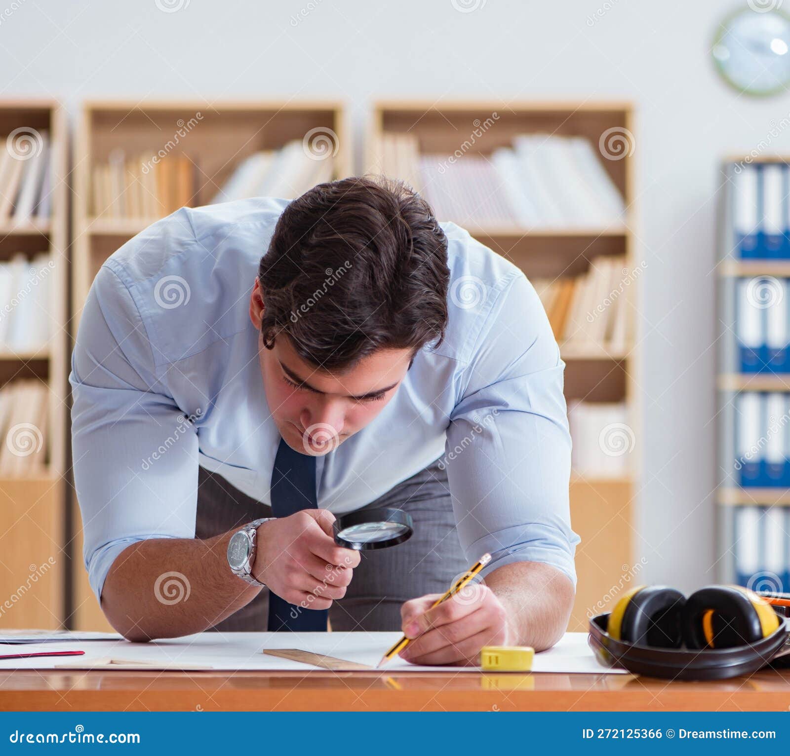 Engineer Supervisor Working on Drawings in the Office Stock Photo ...
