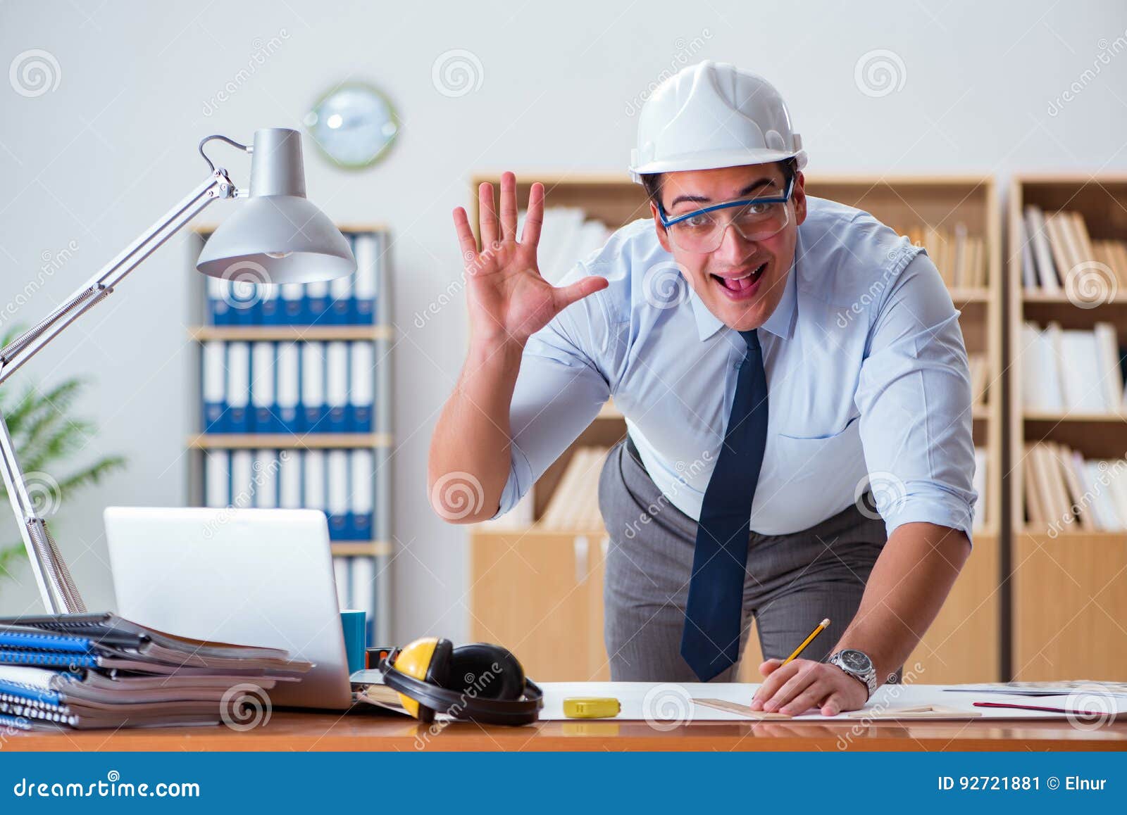 The Engineer Supervisor Working on Drawings in the Office Stock Image ...