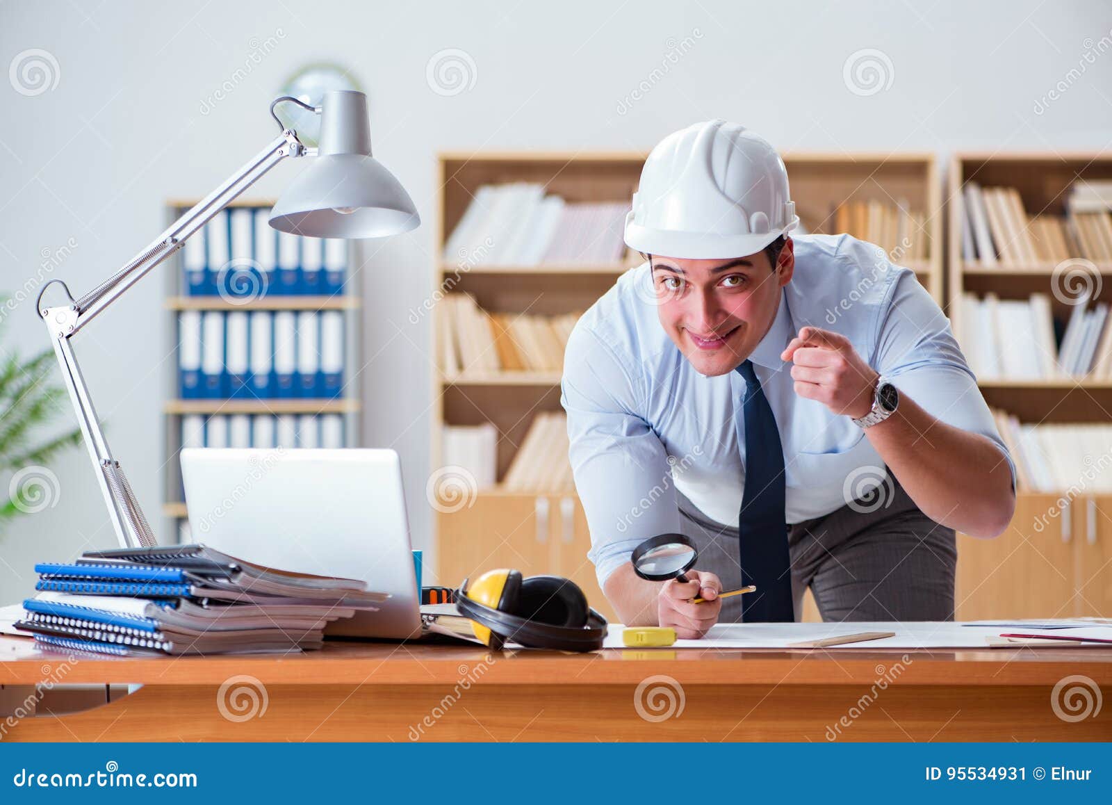 The Engineer Supervisor Working on Drawings in the Office Stock Image ...