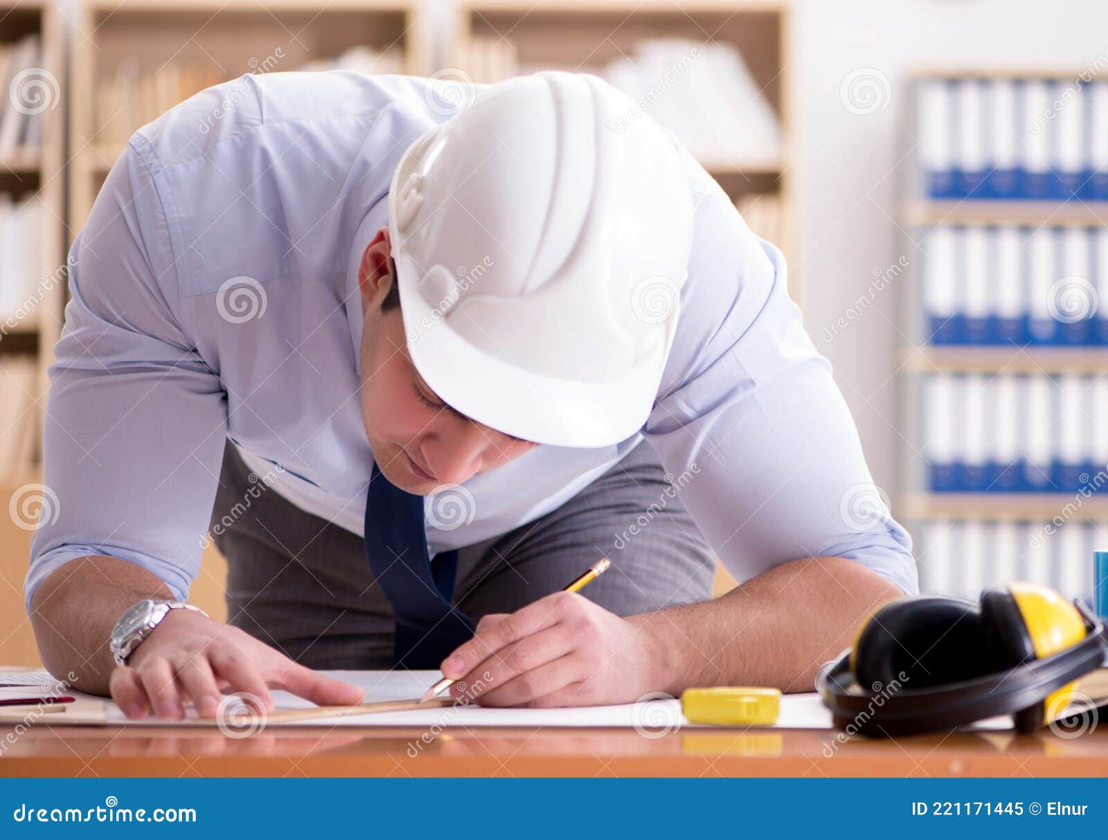 Engineer Supervisor Working on Drawings in the Office Stock Image ...