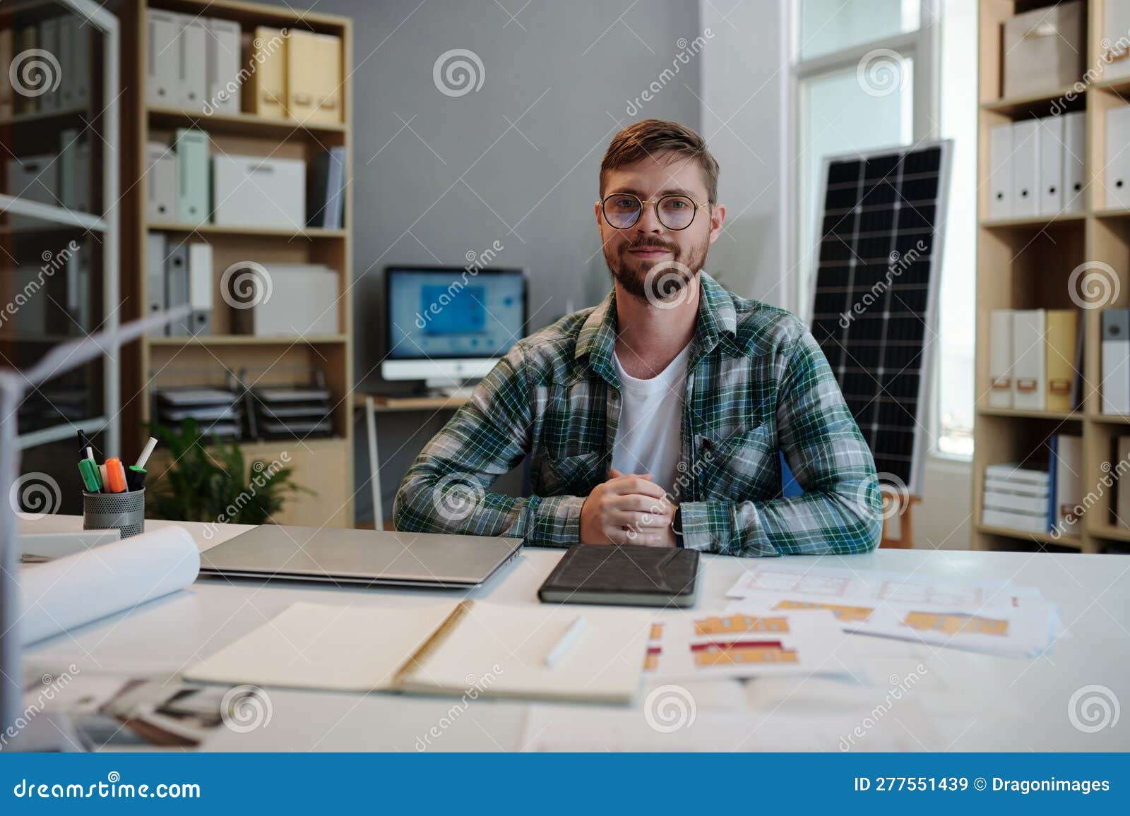 Engineer at Table with Construction Document Stock Image - Image of ...