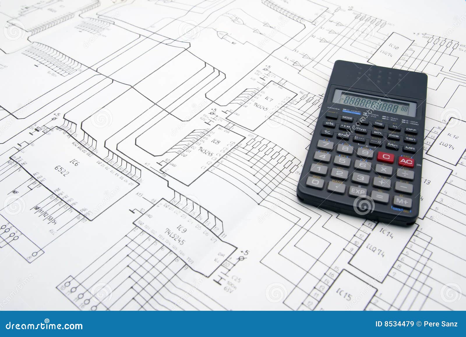 Engineer Table with Schematics and Calculator Stock Image - Image of ...