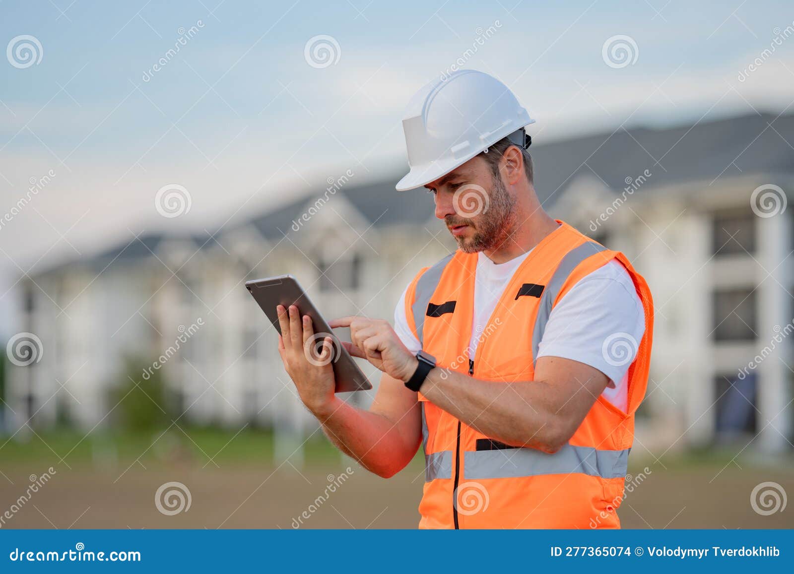 Engineer with Tablet, Building Inspection. Construction Man in Helmet ...