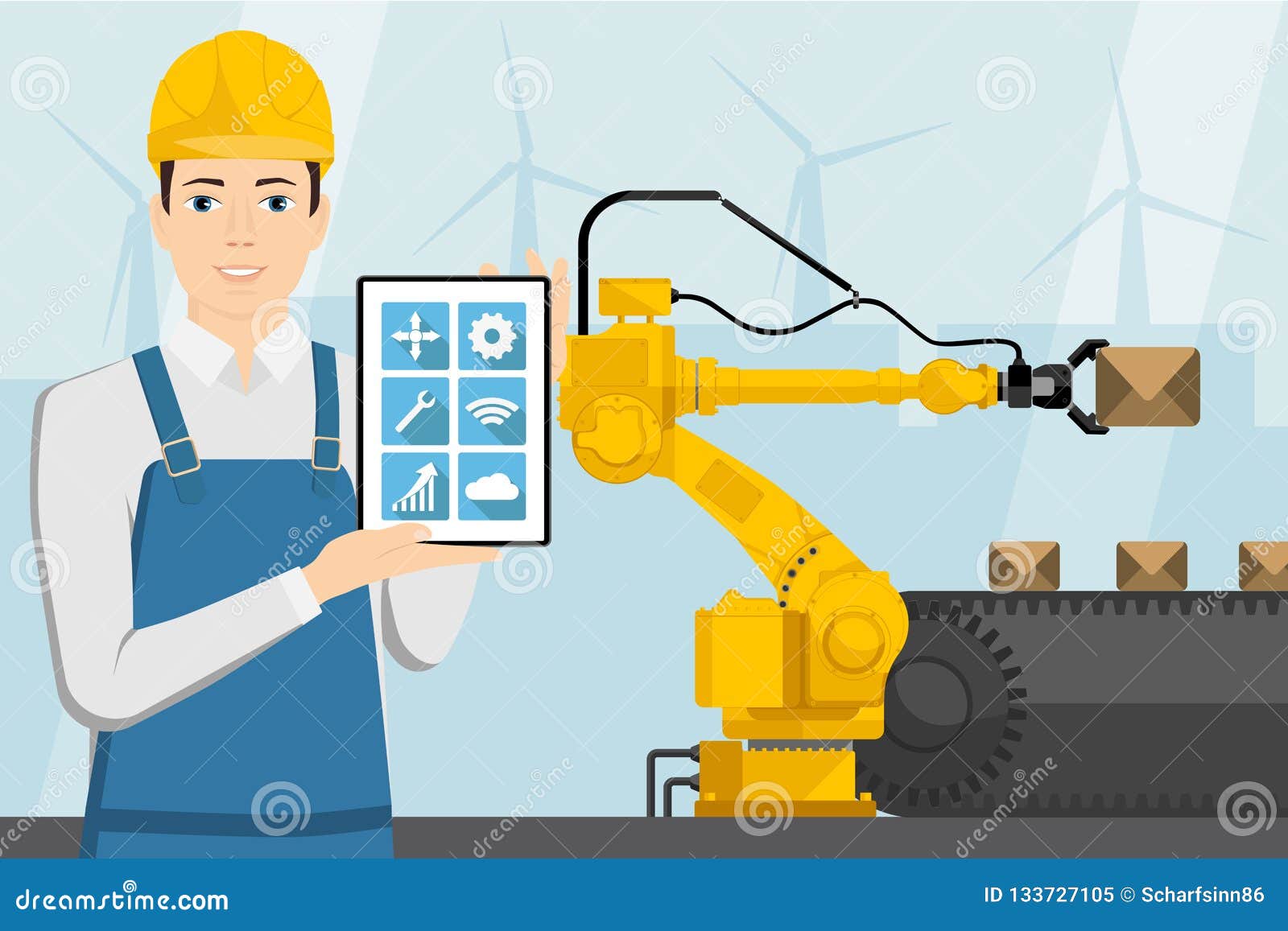 Engineer with a Tablet Computer Stock Vector - Illustration of control ...
