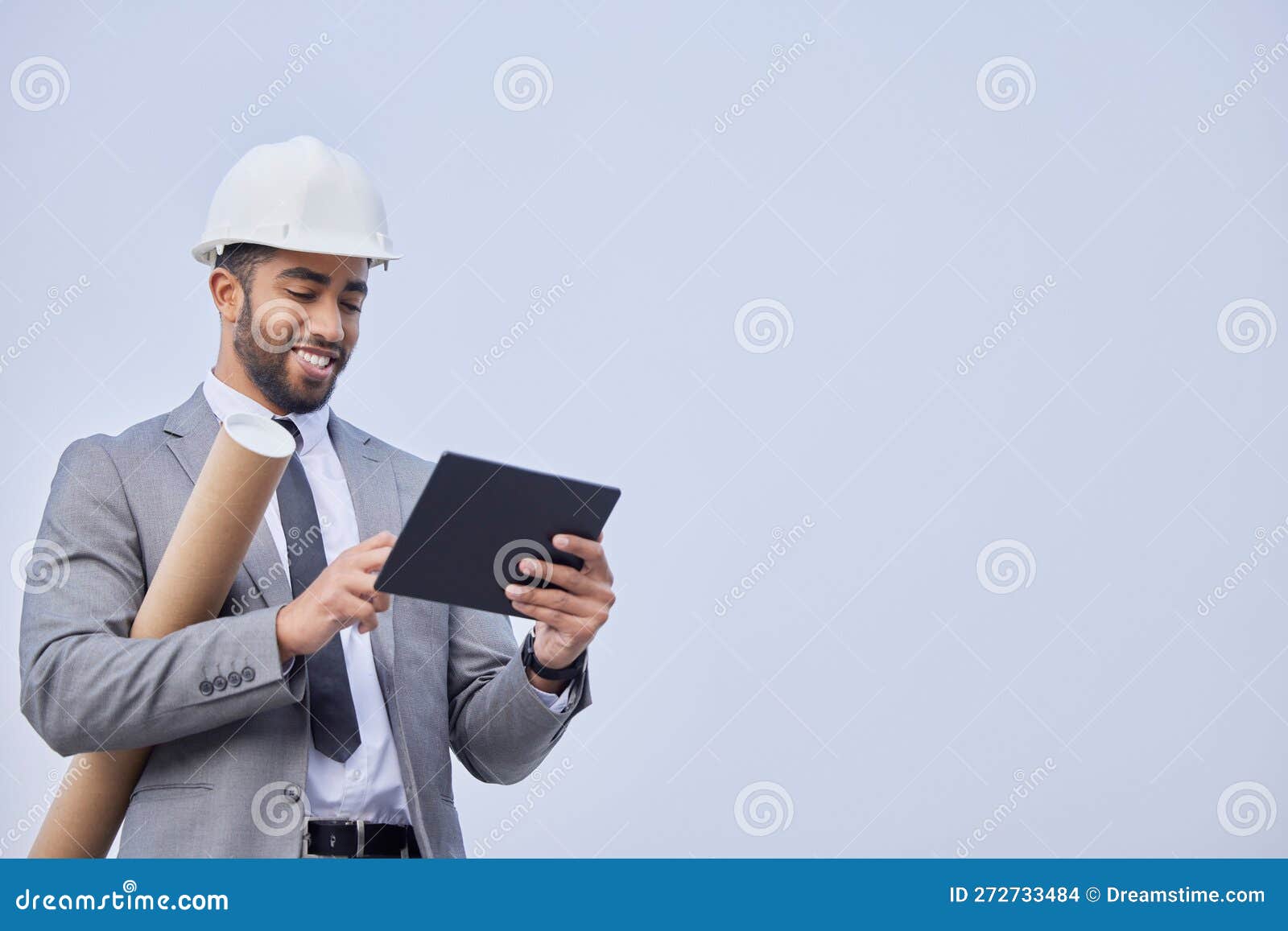 Engineer, Tablet and Man at Construction Site for Development with ...