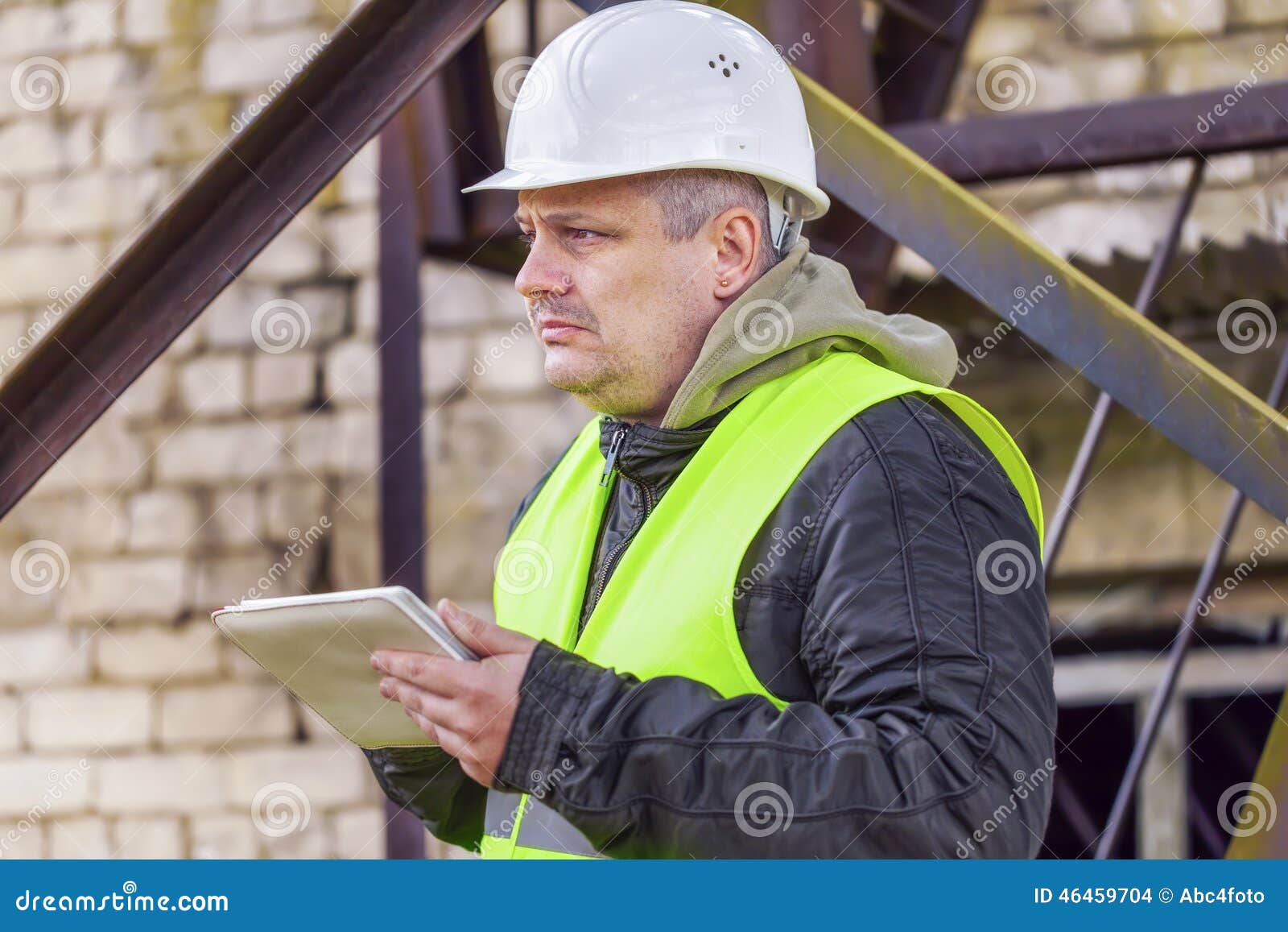 Engineer with Tablet PC in Factory Stock Photo - Image of helmet ...