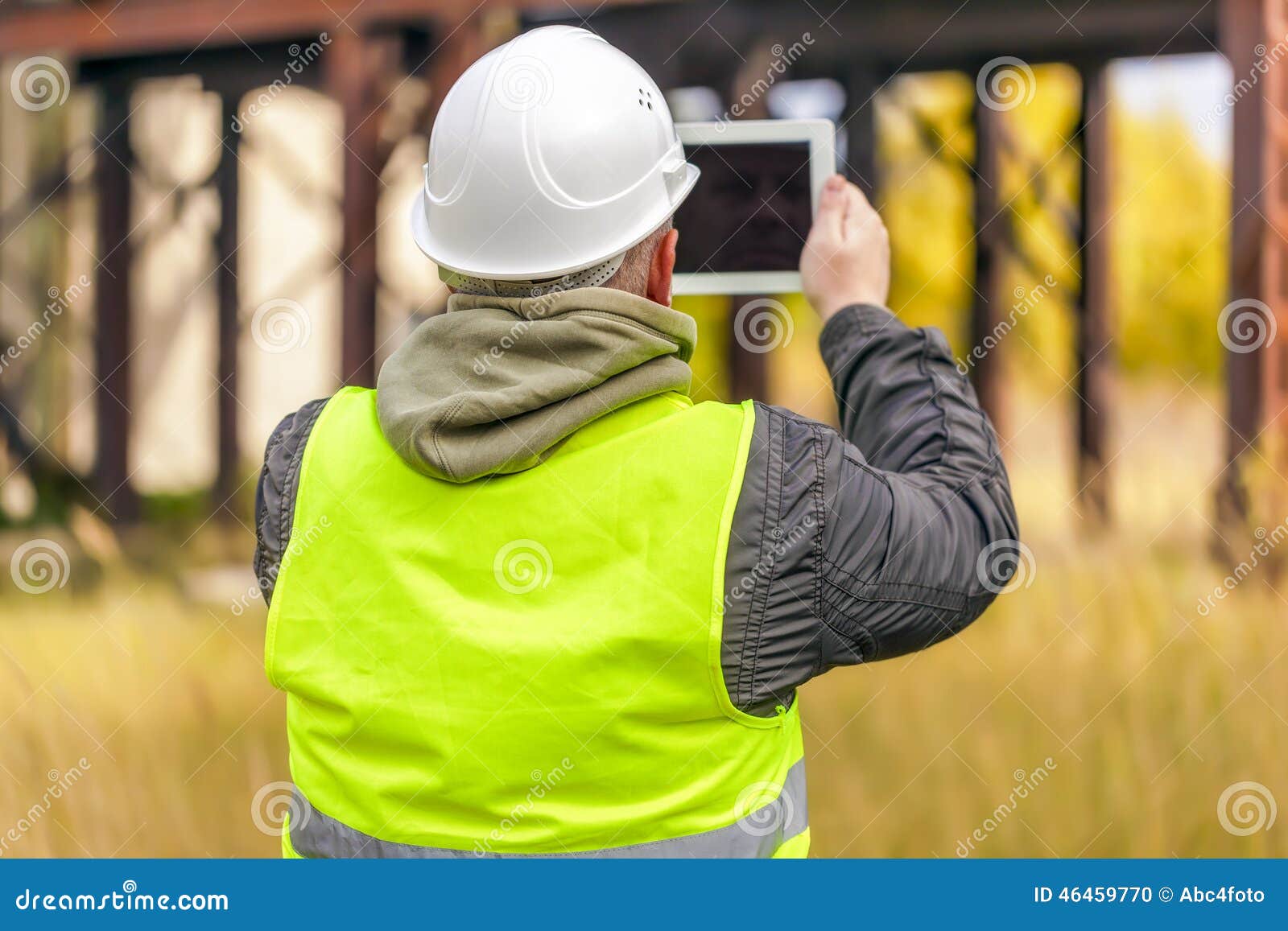 Engineer with Tablet PC at Outdoors Stock Photo - Image of person ...