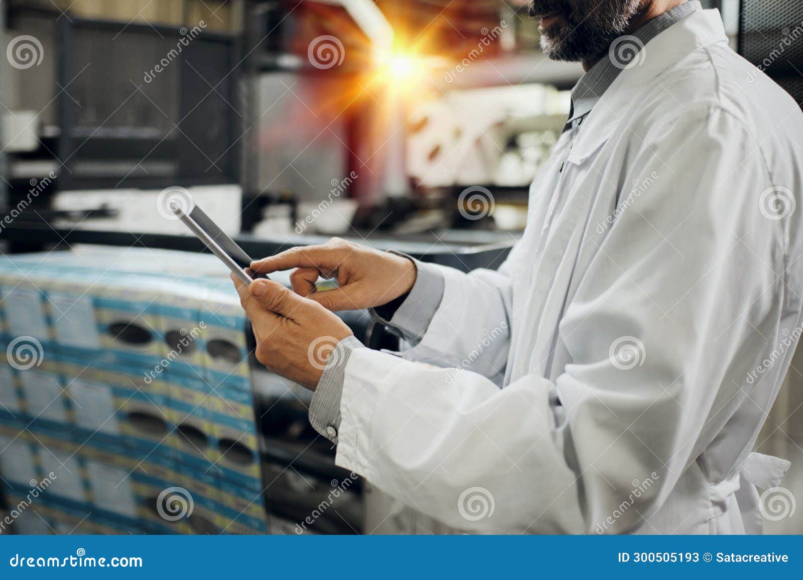 Engineer with Tablet Working at Polymer Factory, Close Up Stock Image ...