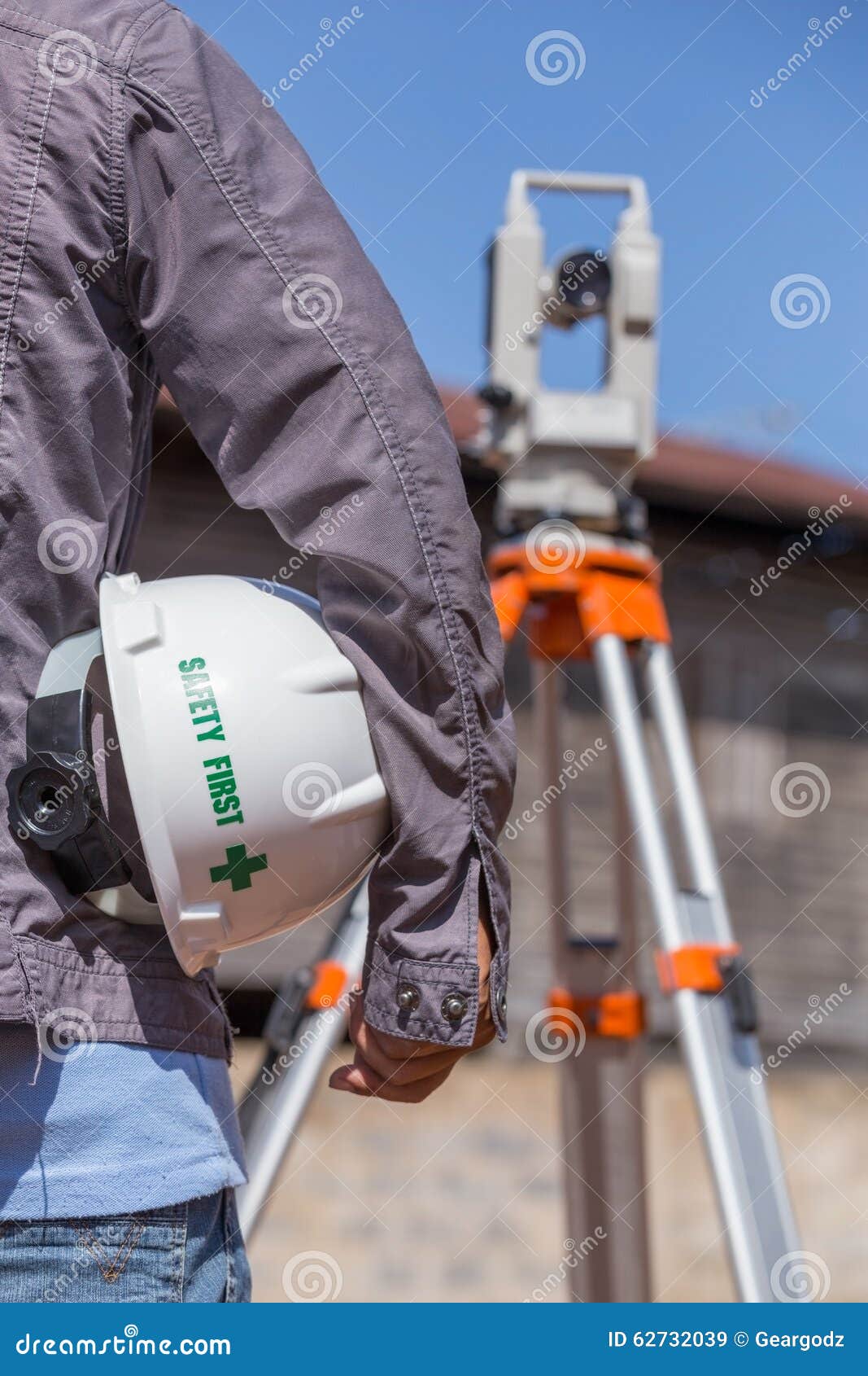 Engineer with Tacheometer or Theodolite for Survey Line Columns Stock ...