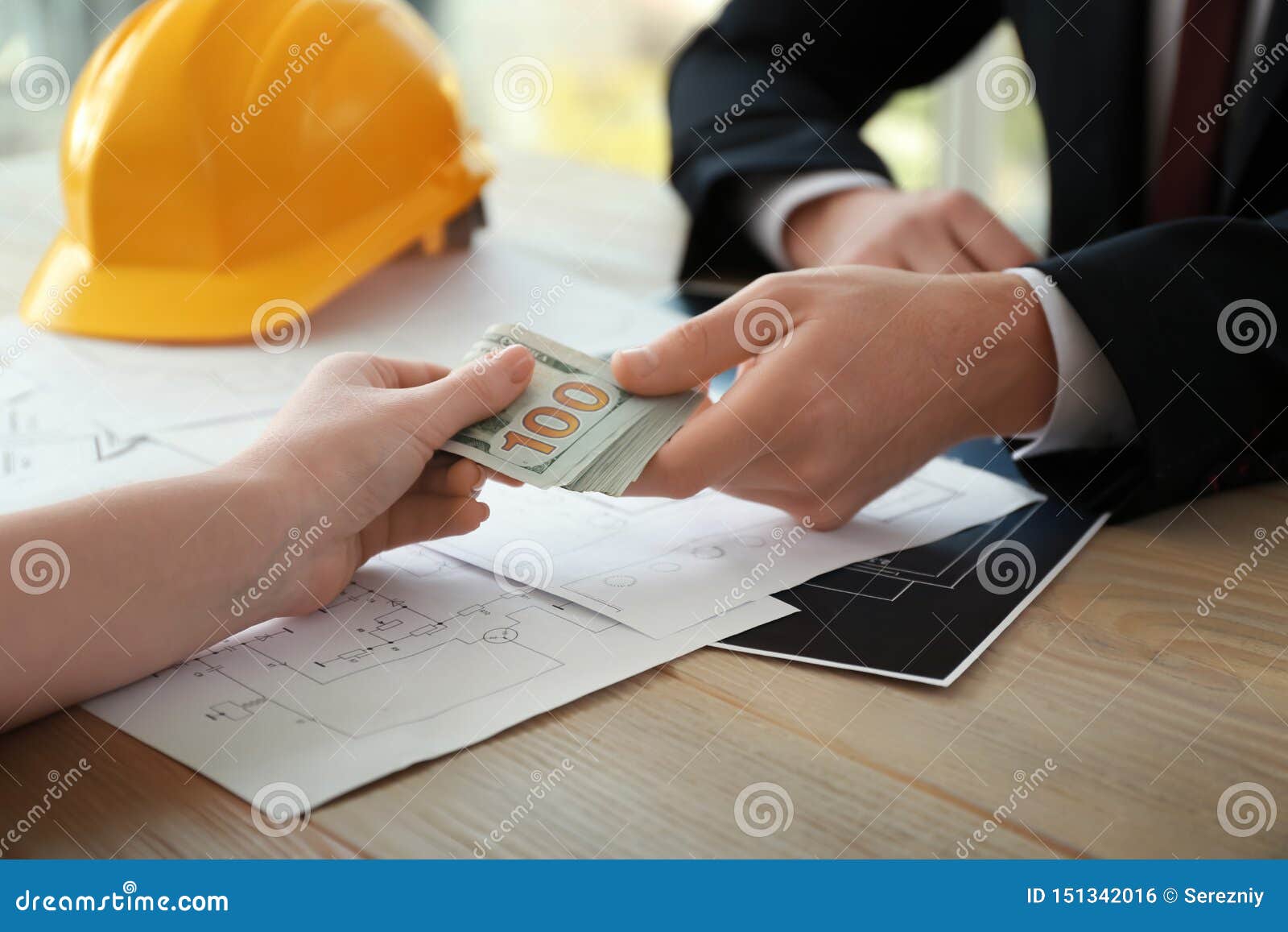 Engineer Taking Bribe from Woman at Table. Corruption Concept Stock ...