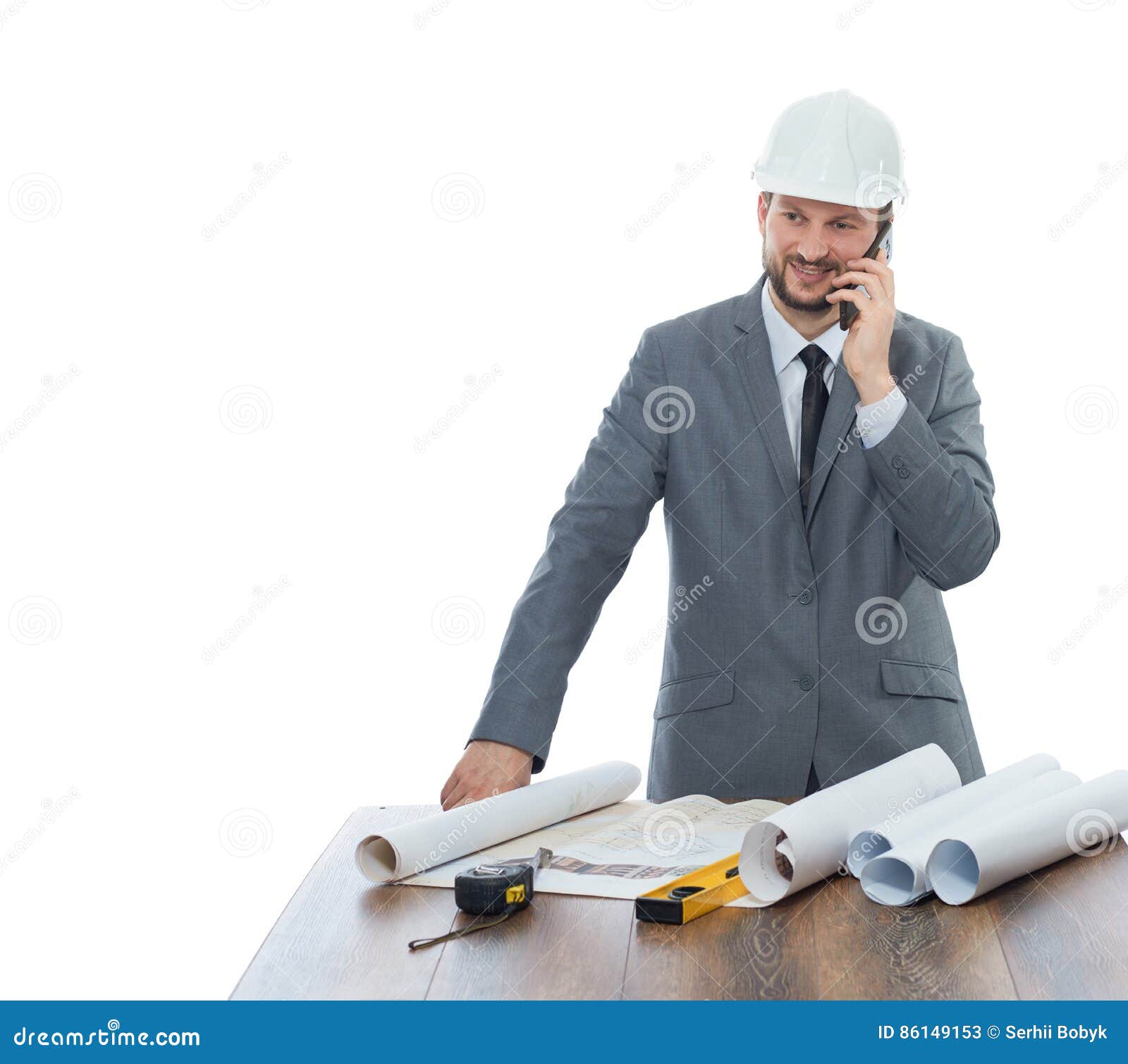 Engineer Talking on Call Phone at Work Place. Stock Image - Image of ...