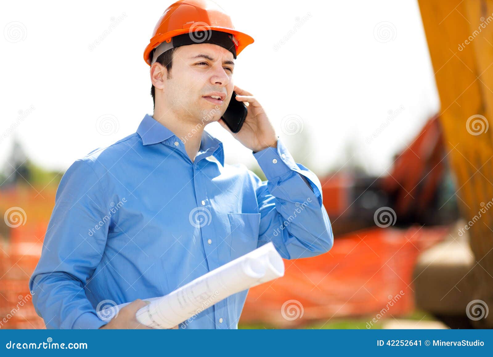 Engineer Talking at the Phone in a Construction Site Stock Image ...