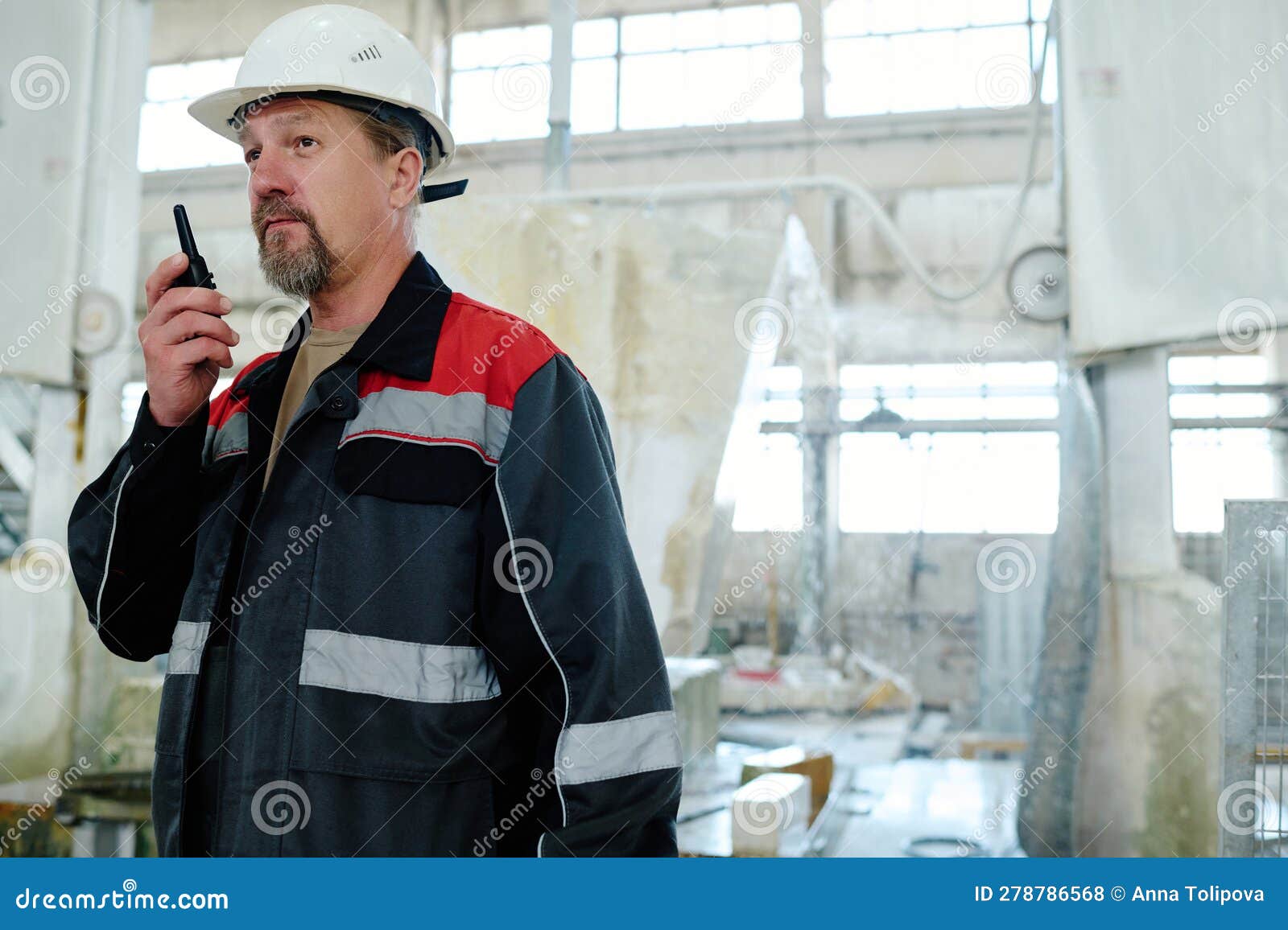 Engineer Talking in Transmitter with Workers Stock Photo - Image of ...