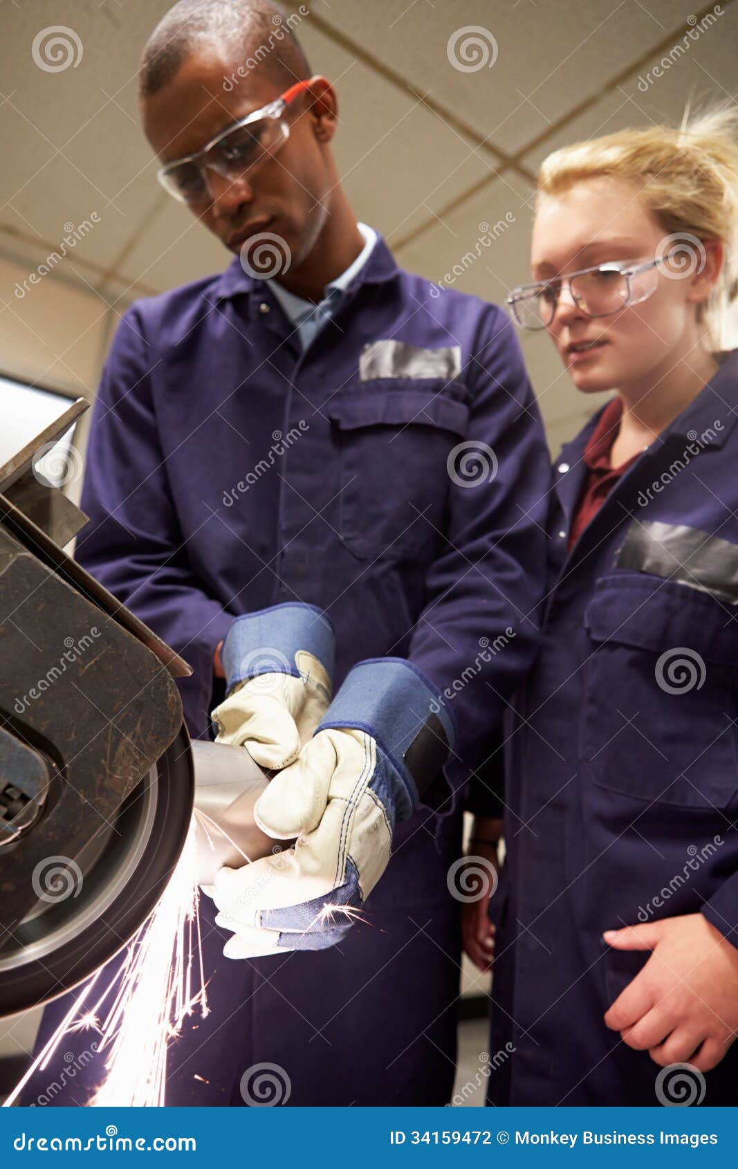 Engineer Teaching Apprentice To Use Grinding Machine Stock Photo ...