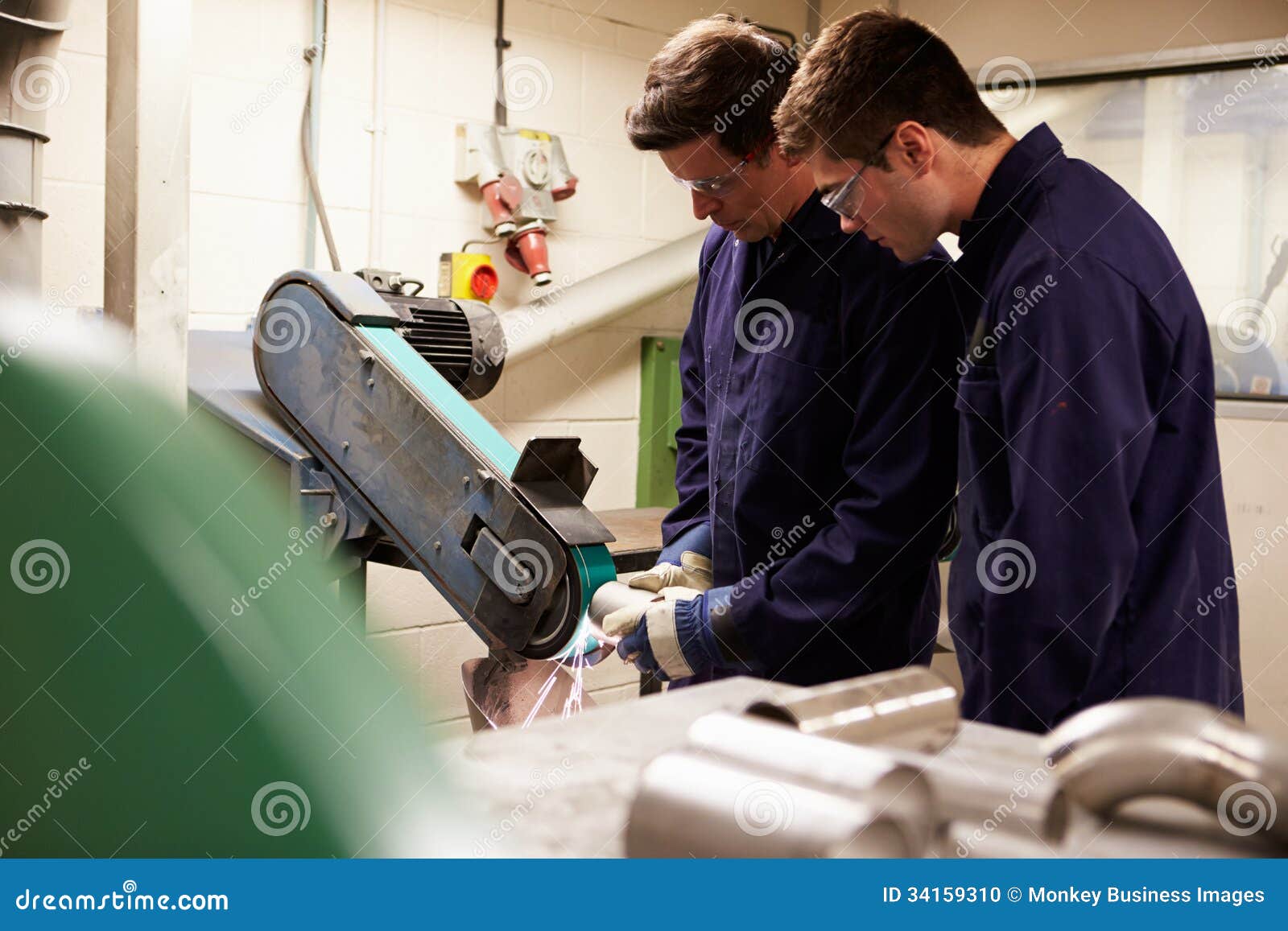 Engineer Teaching Apprentice To Use Grinding Machine Stock Photo ...