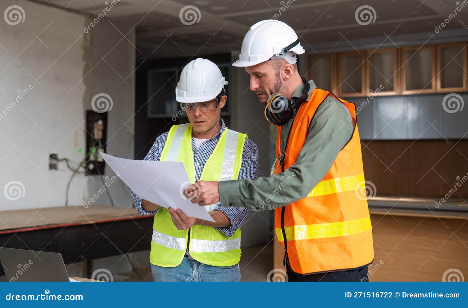 Engineer Team Discussing Meeting on Plan at Construction Site Stock ...