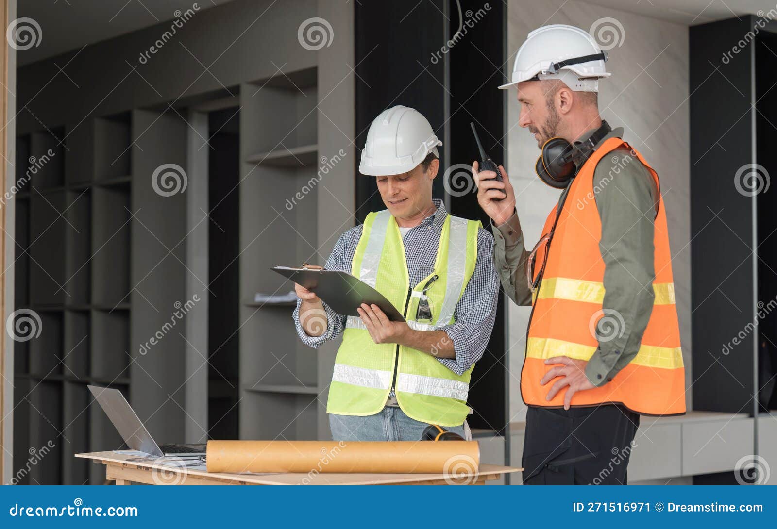 Engineer Team Discussing Meeting on Plan at Construction Site Stock ...