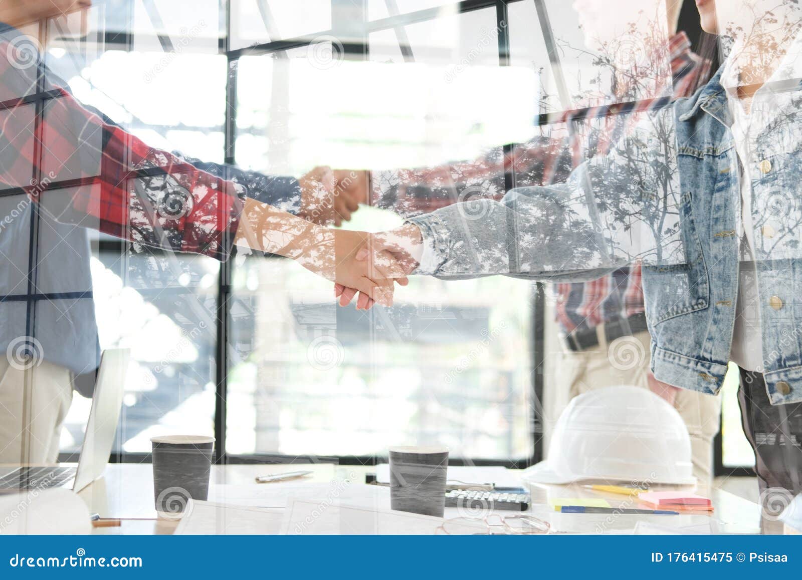 Engineer Team Handshaking. Architect Shaking Hands for Building ...