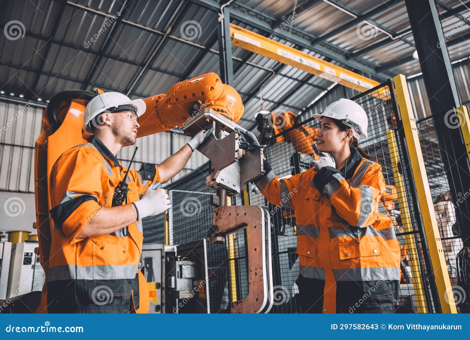 Engineer Team Service Robot Welding Working in Automation Factory ...