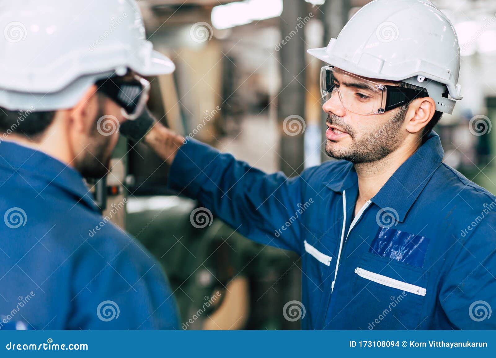 Engineer Team Talking Together To Discussion in Factory Workplace Stock ...