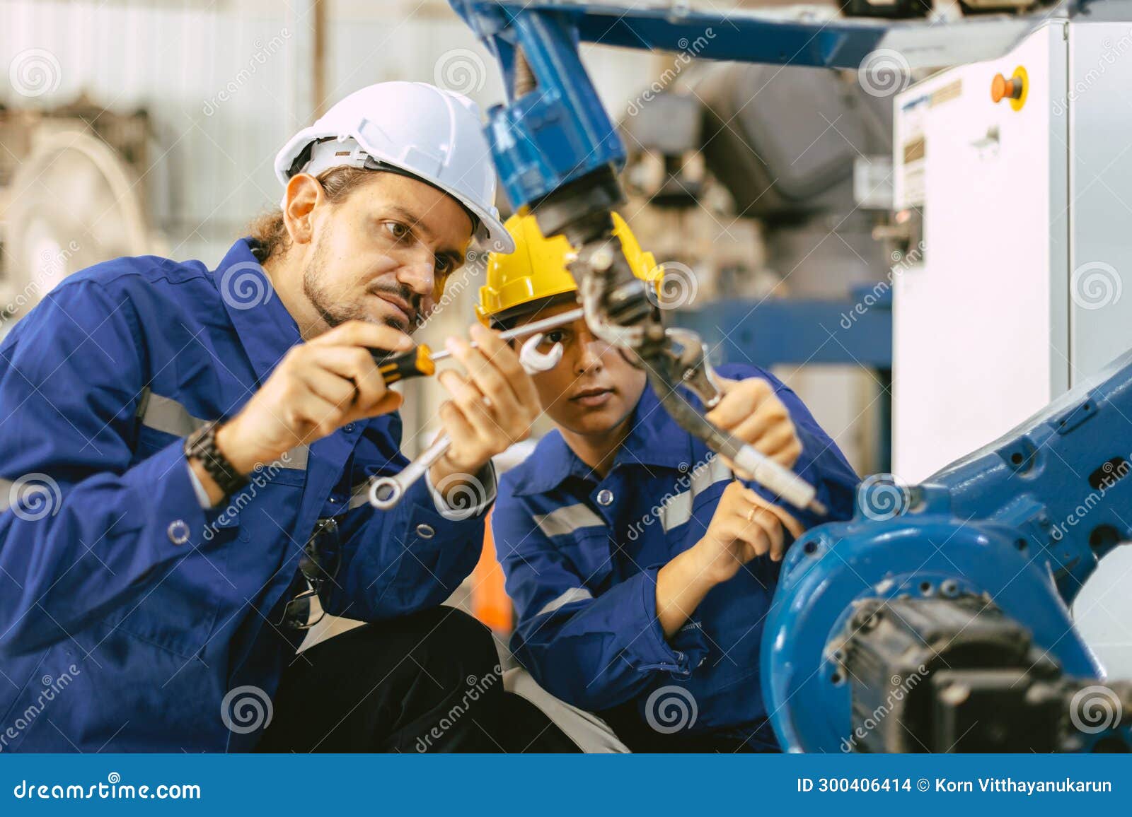 Engineer Team Worker Fix Service Replace Broken Part of Automatic ...