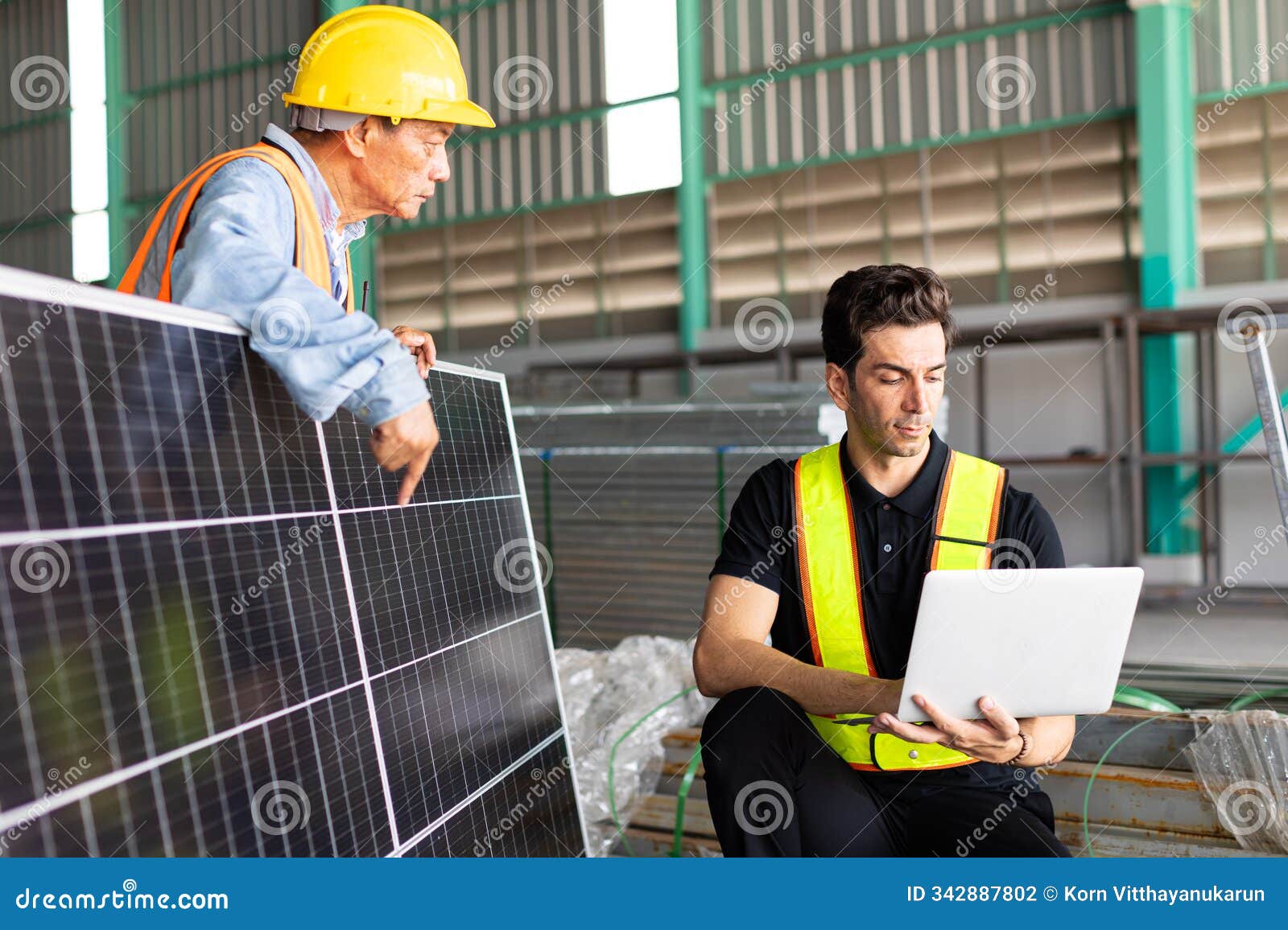 Engineer Team Working Check Testing Solar Panel Process Before Sand To ...