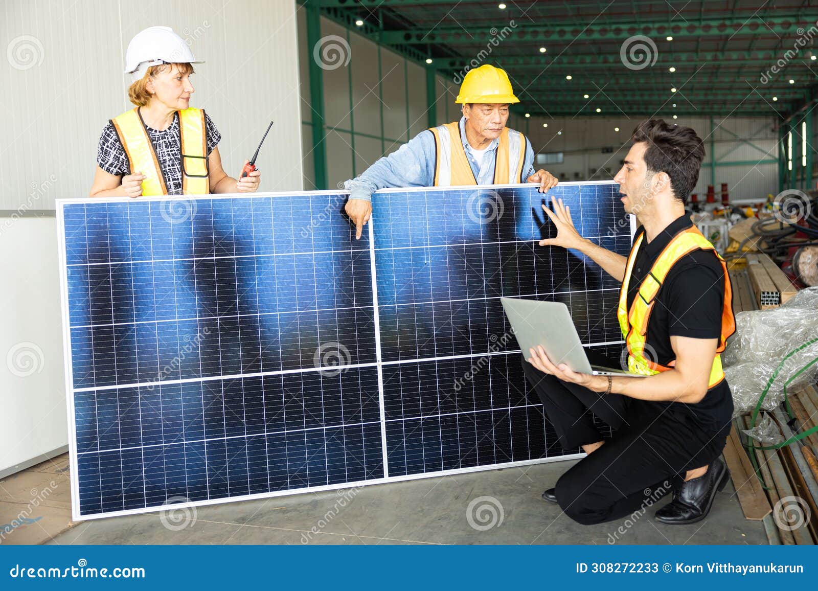 Engineer Team Working Check Testing Solar Panel Process before Sand To ...