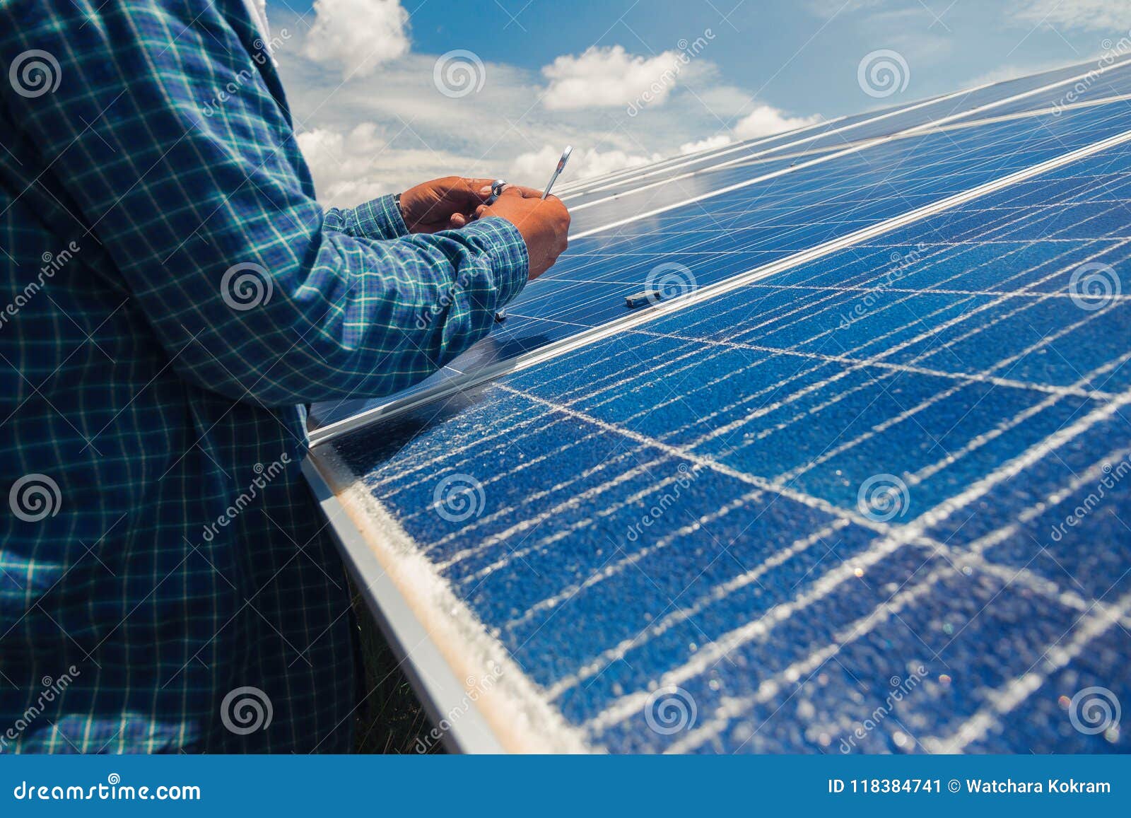 Engineer Team Working on Replacement Solar Panel in Solar Power Stock ...