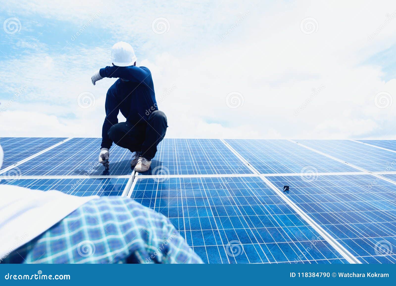 Engineer Team Working on Replacement Solar Panel in Solar Power Stock ...