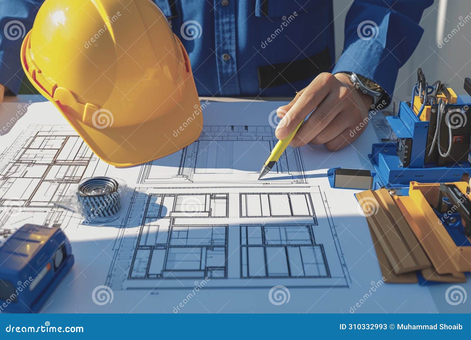 Engineer Teamwork Blueprint Meeting, Model Building, and Construction ...