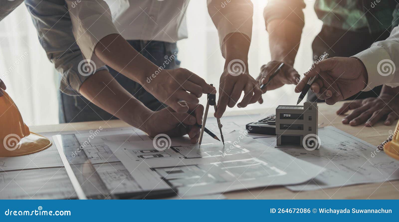 Engineer Teamwork Meeting, Drawing Working on Blueprint Meeting for ...