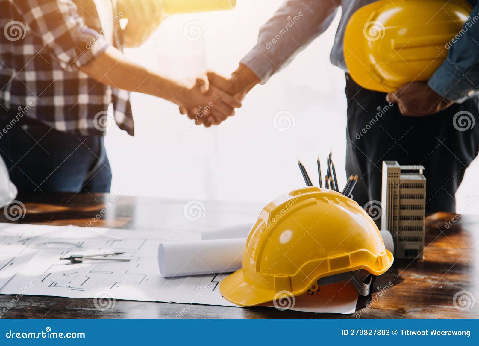 Engineer Teamwork Meeting, Drawing Working on Blueprint Meeting for ...