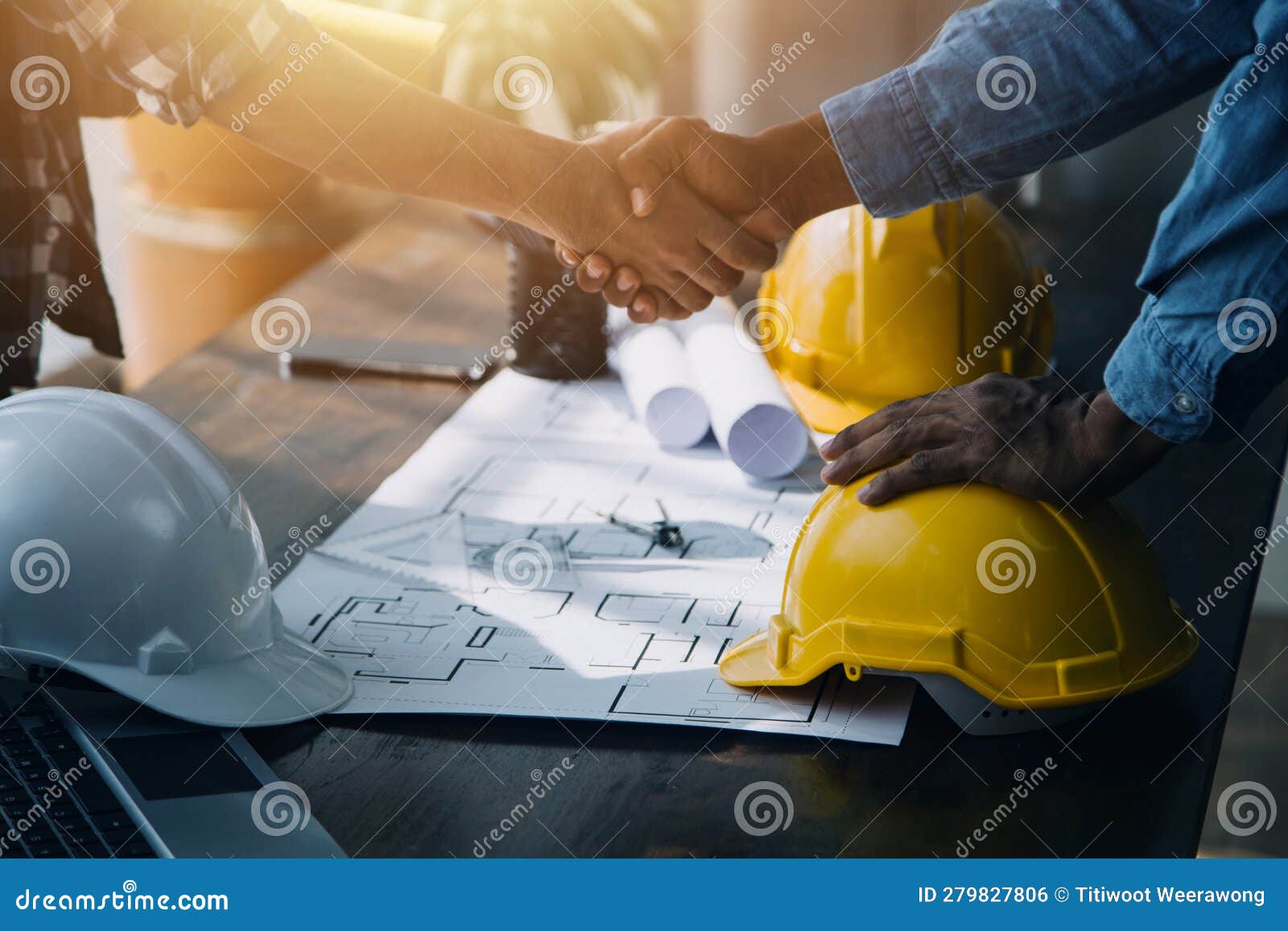 Engineer Teamwork Meeting, Drawing Working on Blueprint Meeting for ...