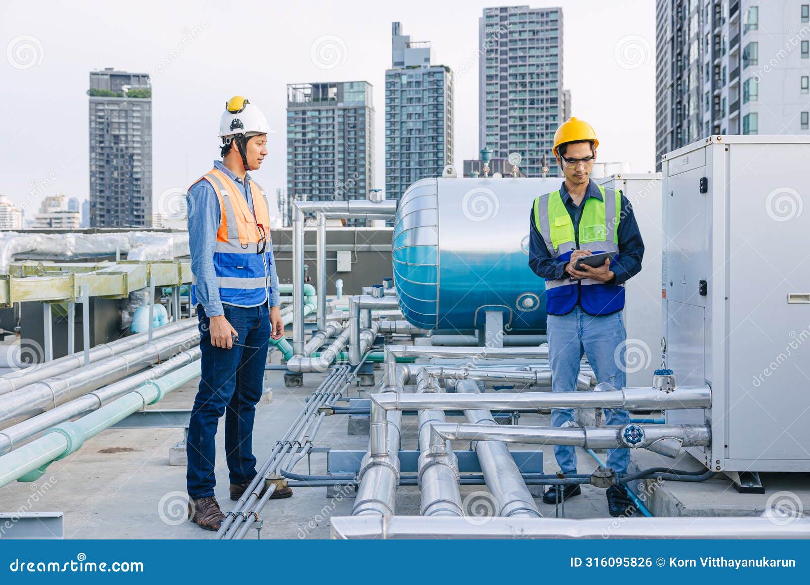 Engineer Teamwork Technician Workers Service Hotel Boiler Tank Hot ...