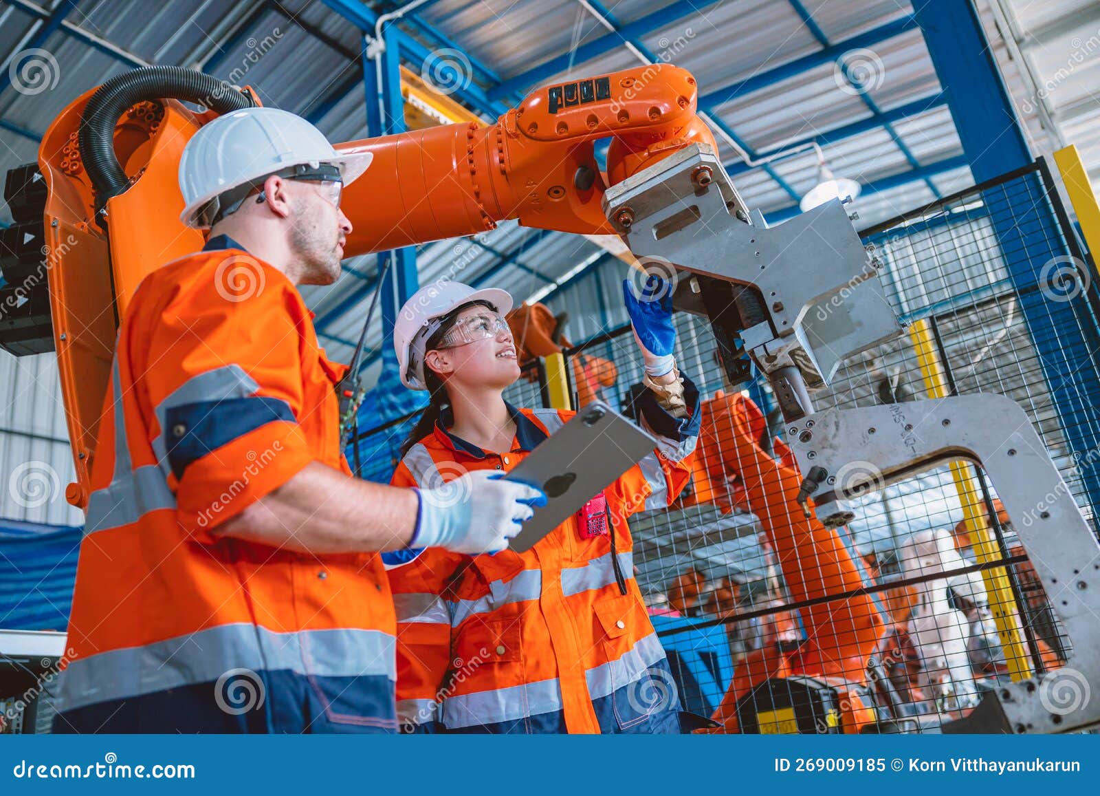 Engineer Teamwork Working in Automation Factory Service Program Robotic ...