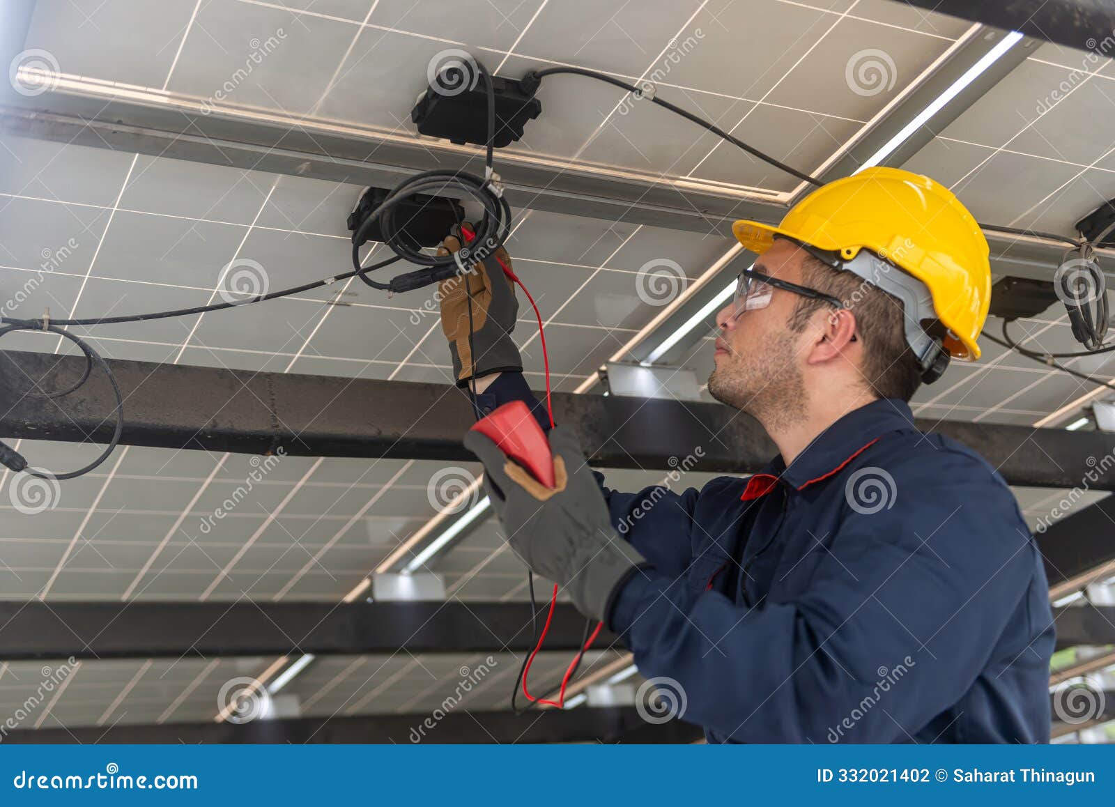 Engineer Technical Service Checking Solar Panel with Electricity Meter ...