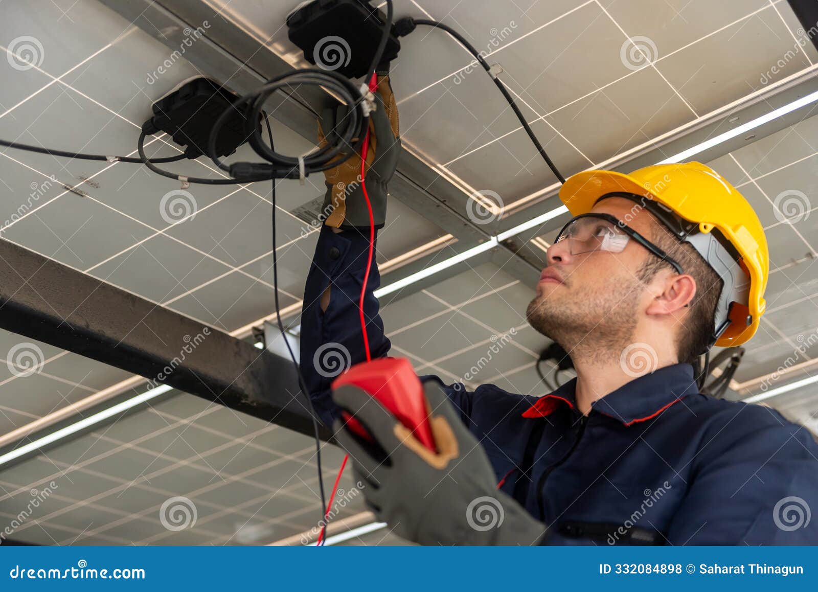 Engineer Technical Service Checking Solar Panel with Electricity Meter ...